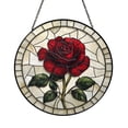 Romantic Rose Window Sun Catcher, Bright Stained Glass Style Hanging ...