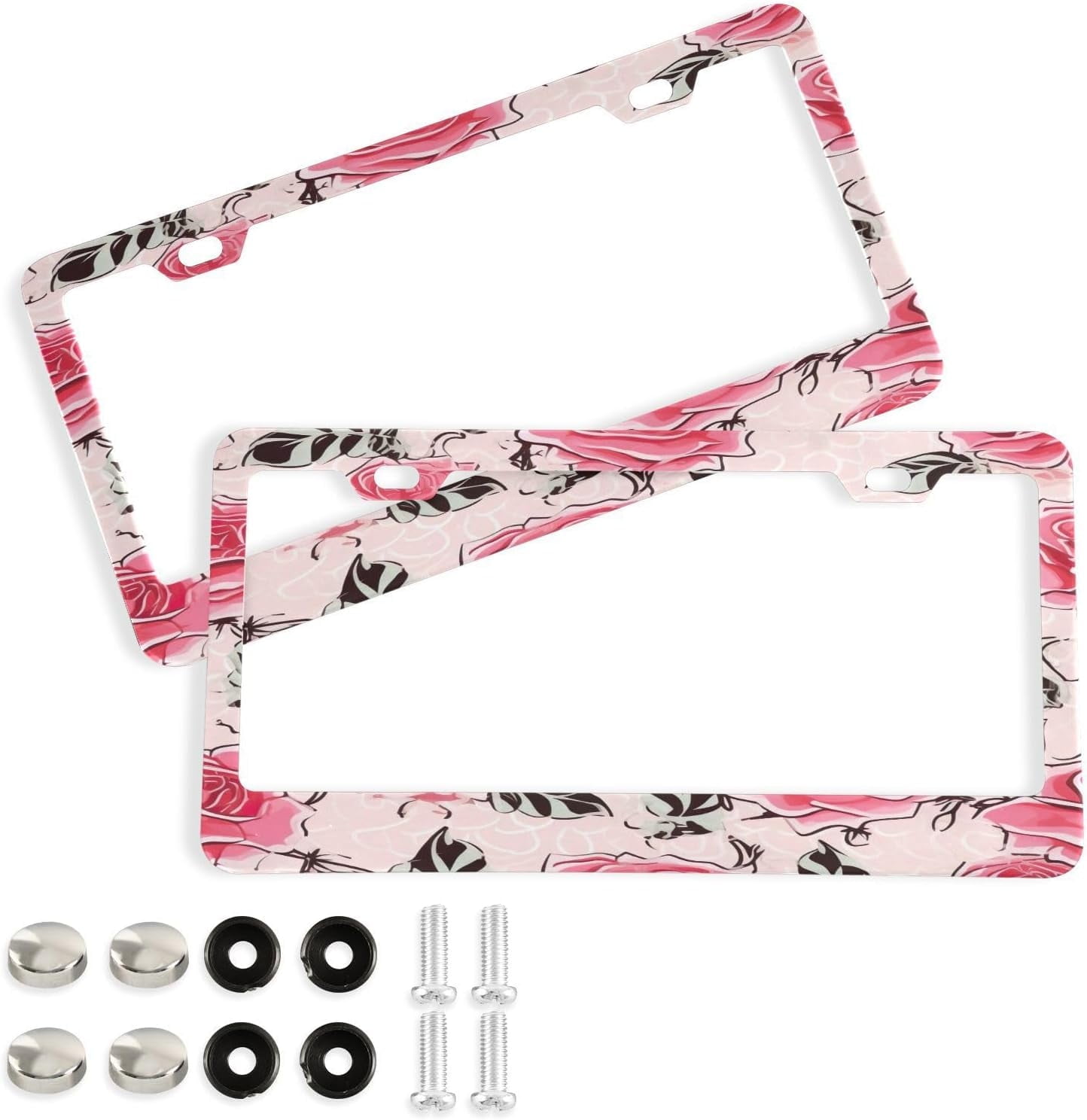 Romantic Roses License Plate Frames Set of 2, Universal Aluminum ...