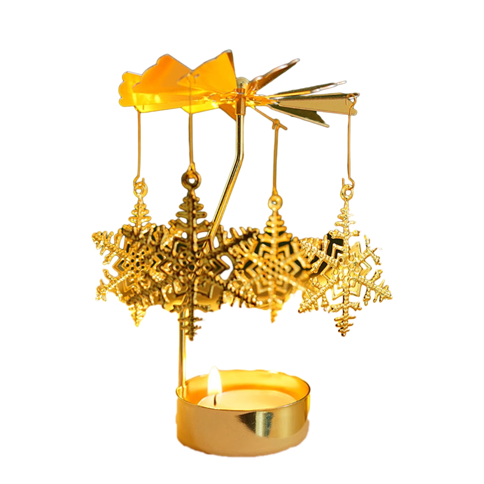 Romantic Rotary Candle Holder Spinning Golden Alloy Leaves Carousel ...