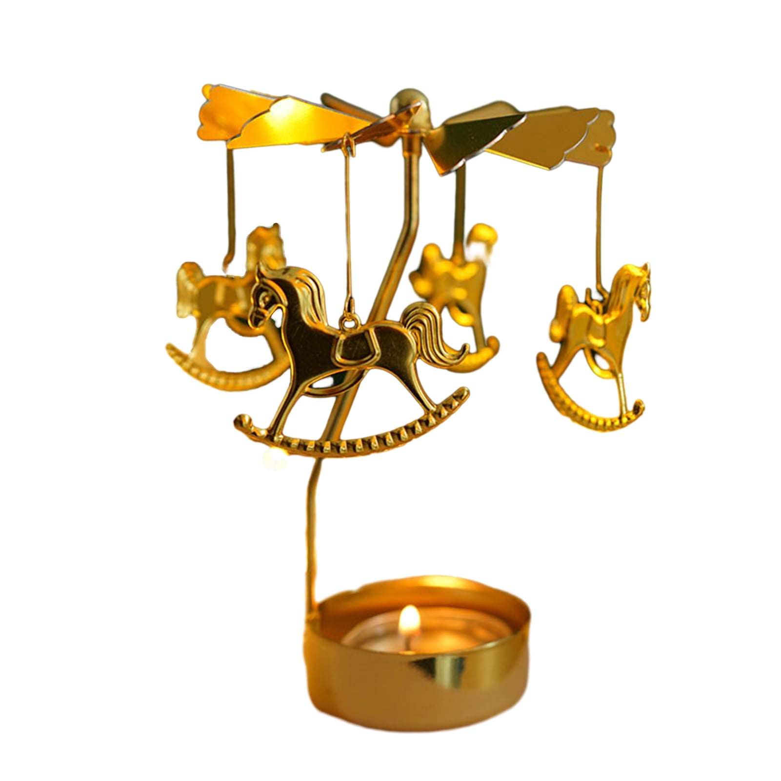 Romantic Rotary Candle Holder Spinning Golden Alloy Leaves Carousel ...