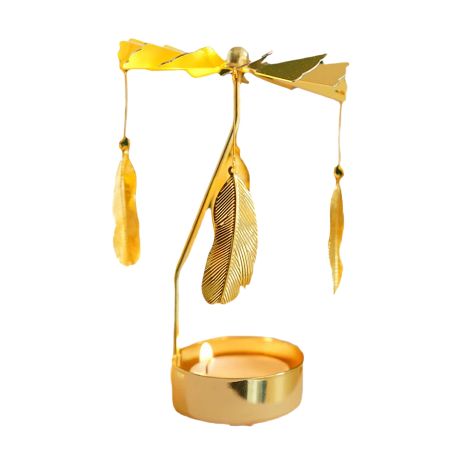 Romantic Rotary Candle Holder Spinning Golden Alloy Leaves Carousel ...