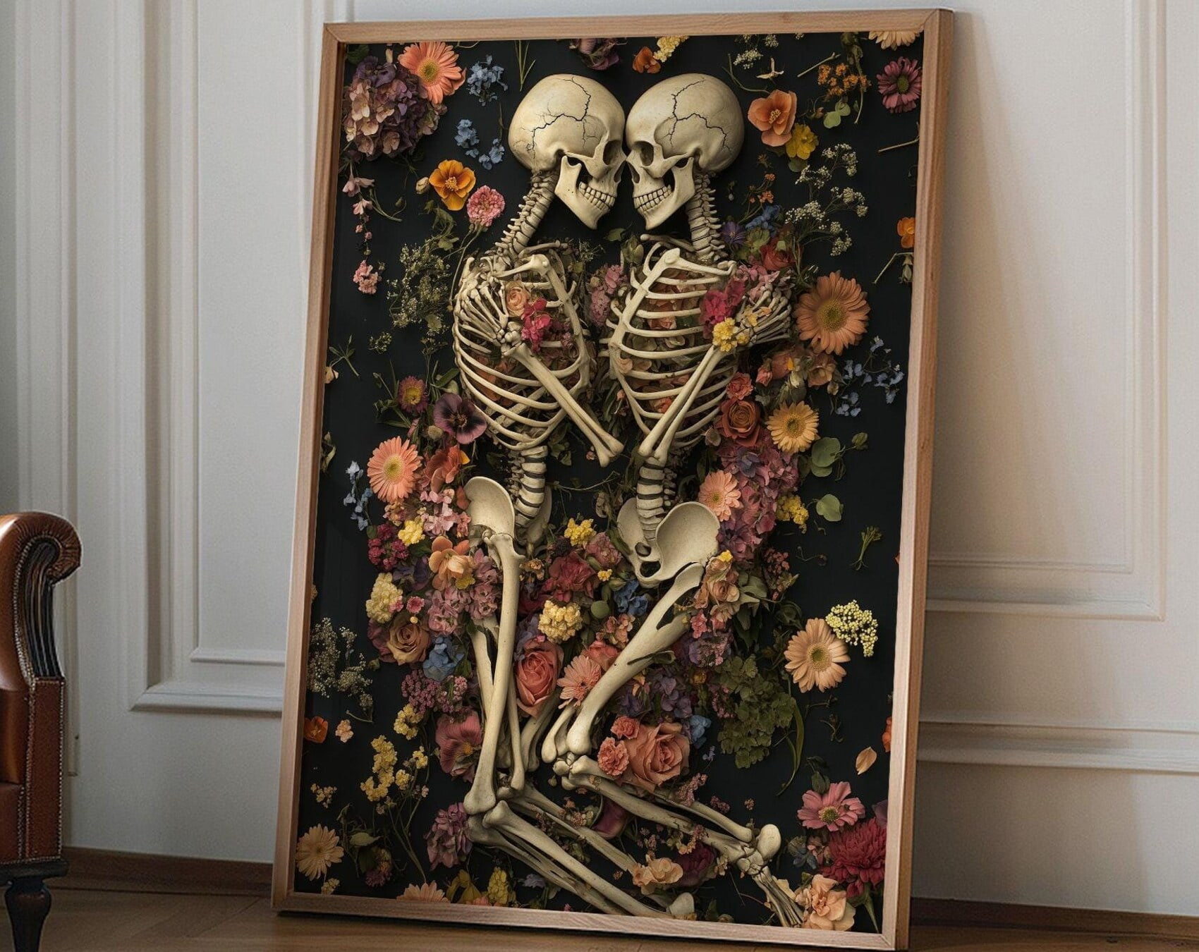 Romantic Skeleton Art Print with Colorful Floral Design – Gothic Home ...