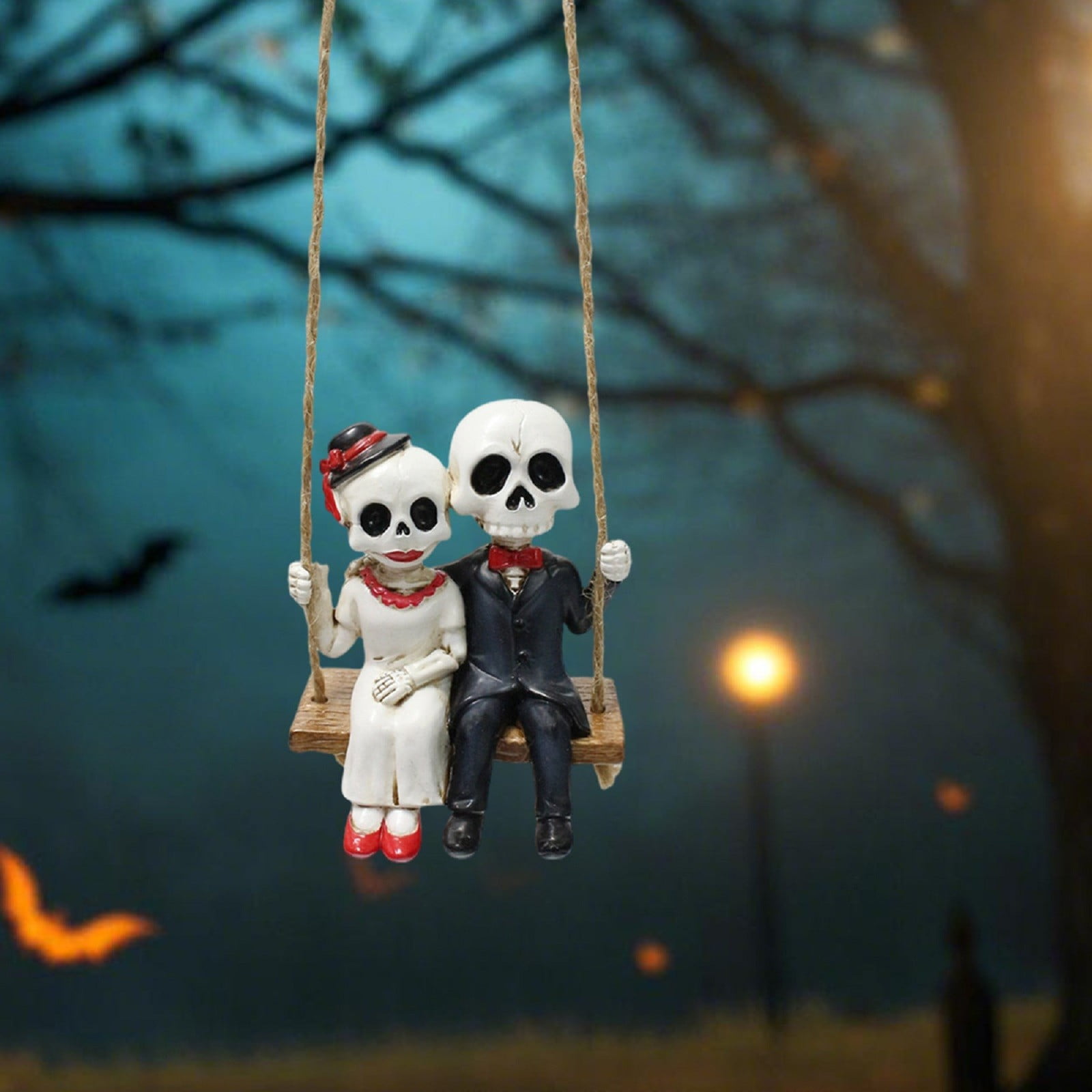 Romantic Skeleton Couple Figurine on Swing, Gothic Resin Statue for ...