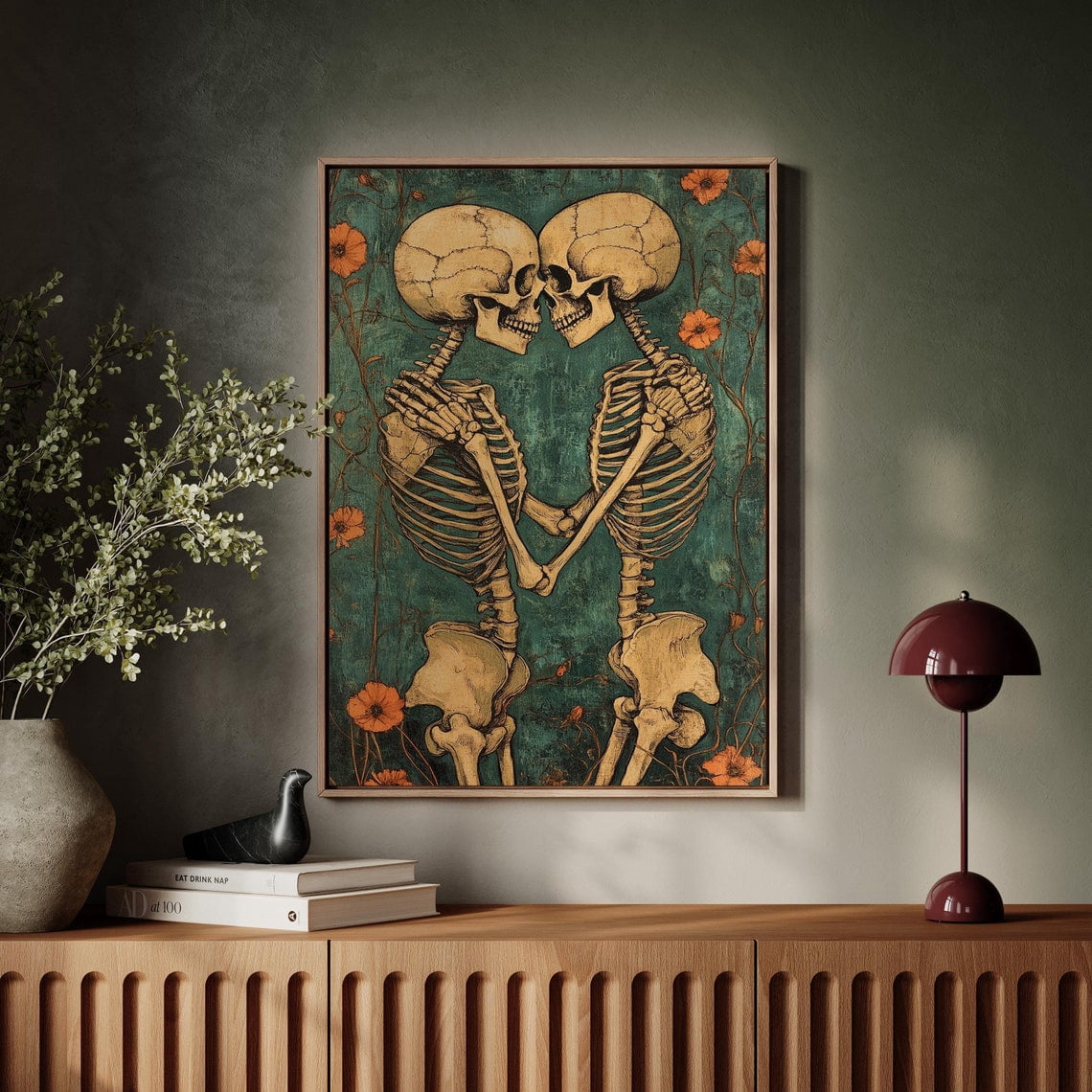 Romantic Skeleton Couple Wall Art: Vintage-Inspired Illustration With ...