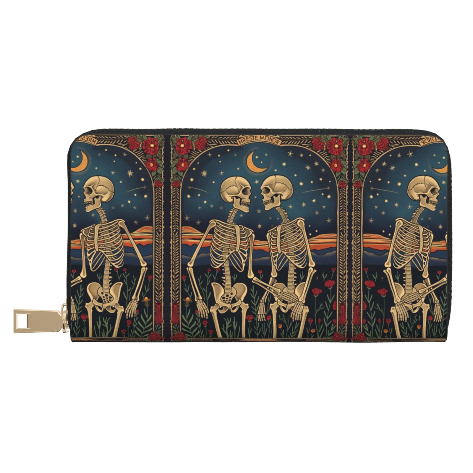 Romantic Skeletons Under Moon Wallet Women, Leather Bifold Multi Card ...