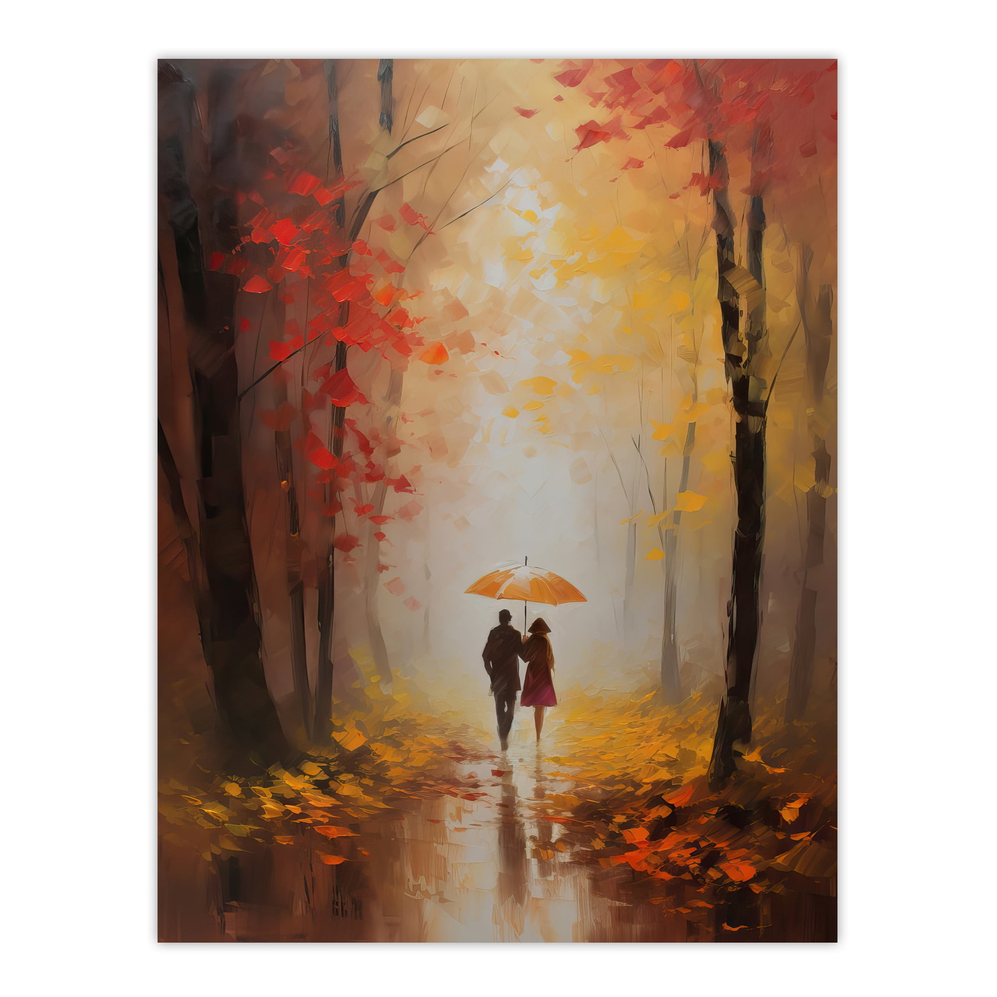 Romantic Stroll Oil Painting Orange Red Autumn Forest Landscape Bedroom ...