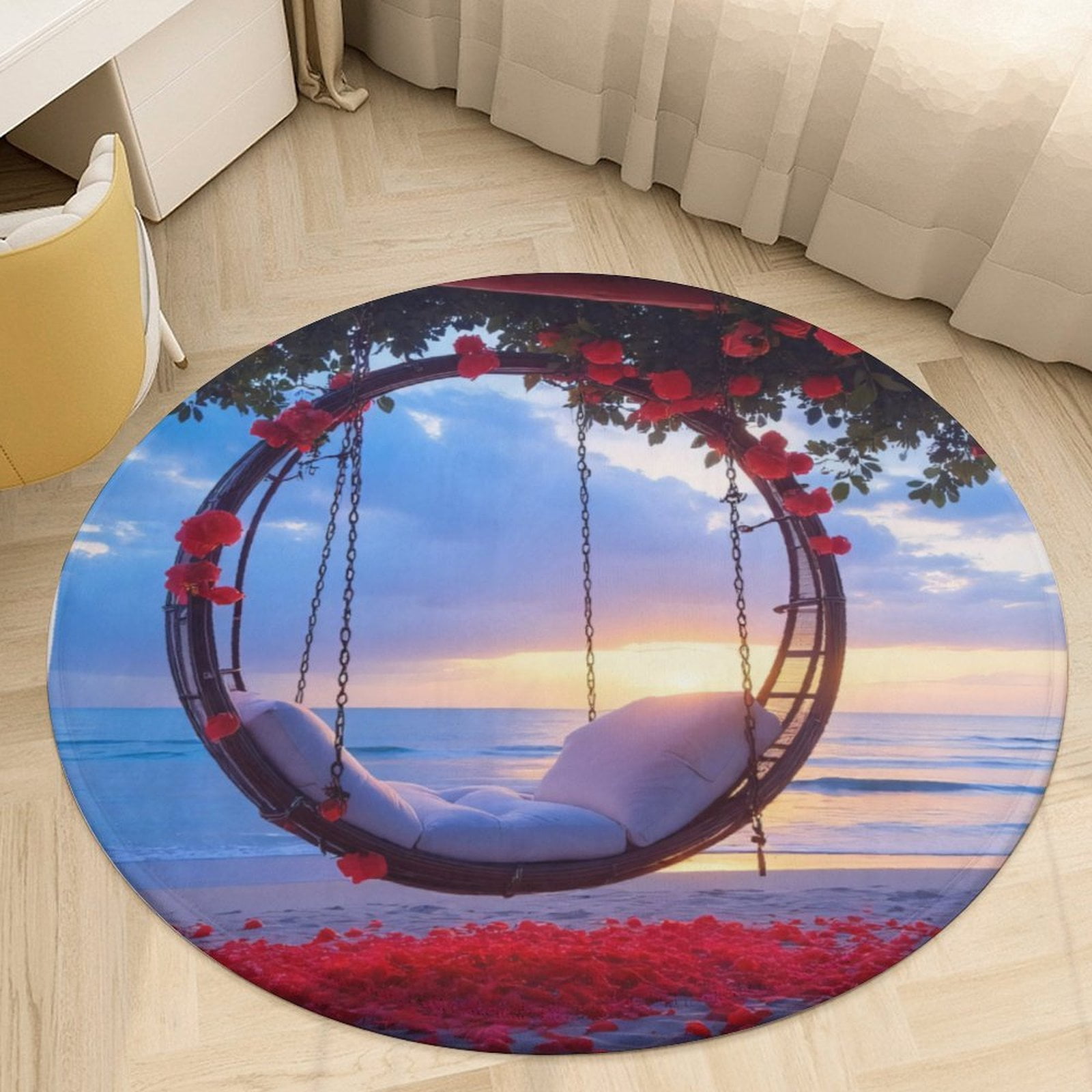Romantic Sunset Swing Round Area Rugs for Bedroom Living Room, 6FT Soft ...