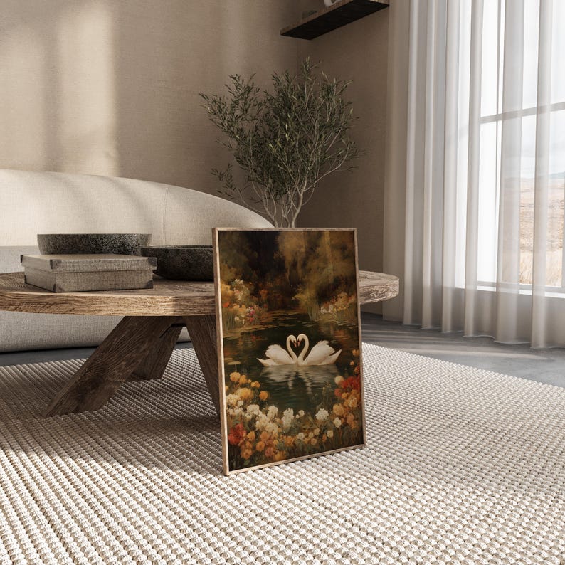 Romantic Swan Art Print | Sage Green Vintage Wall Art | Antique ...