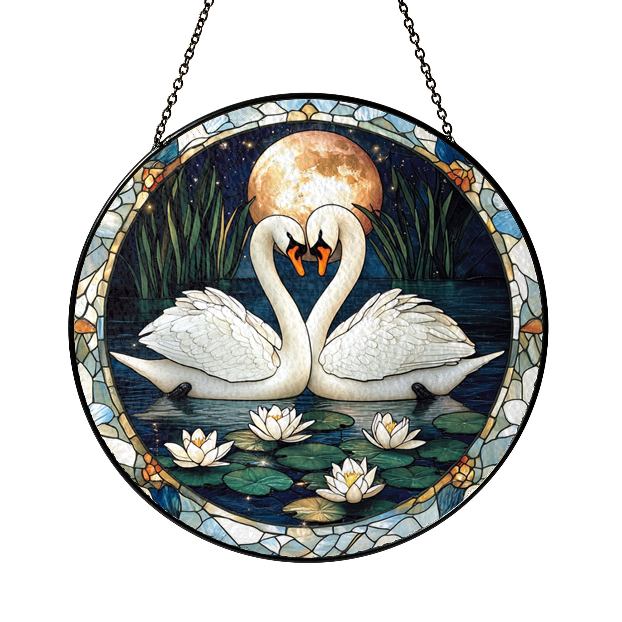Romantic Swan Couple Stained Glass Window Decor, Love-Themed Suncatcher ...