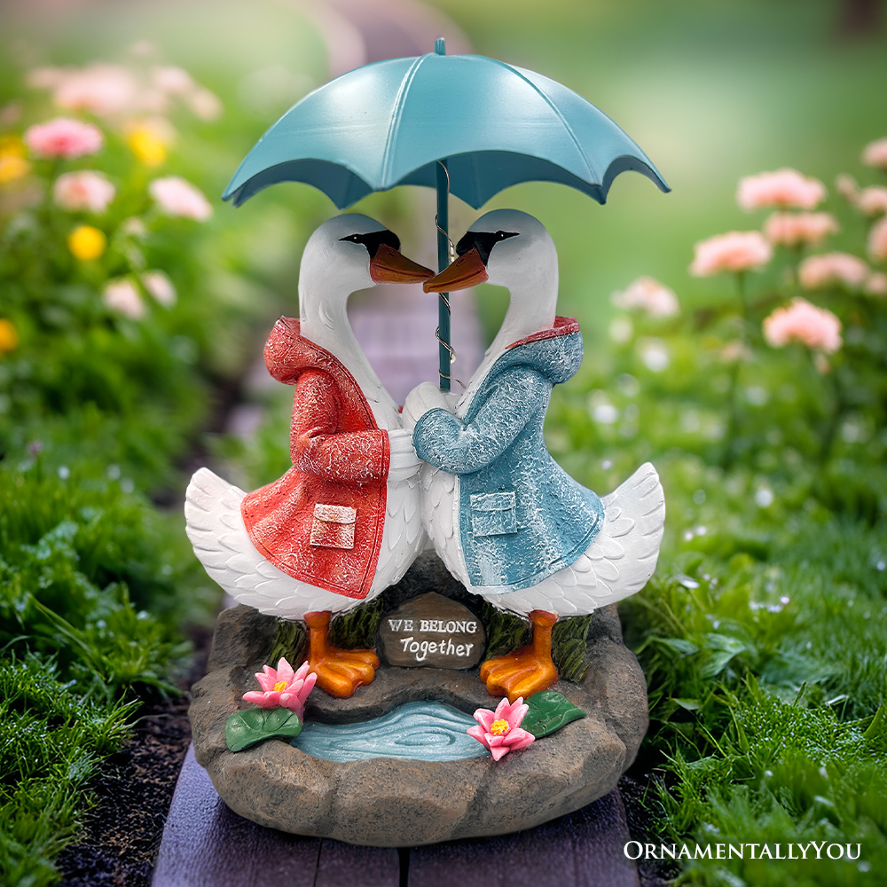 Romantic Swan Couple Under an Umbrella Solar Powered Garden Statue, 10 ...