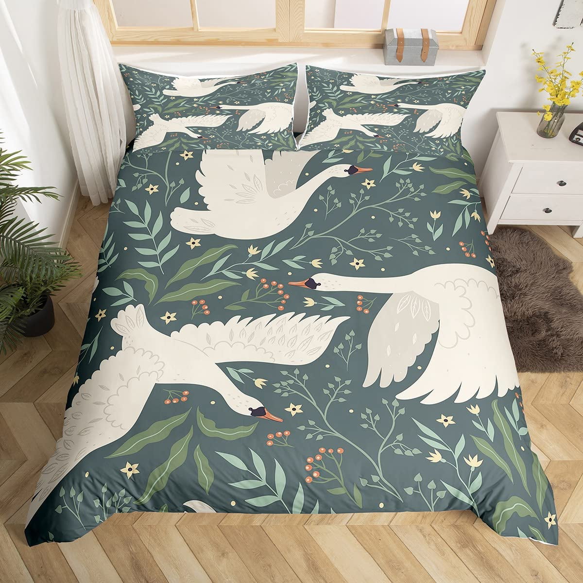 Romantic Swan Duvet Cover Set King Wild Animal Comforter Cover ...