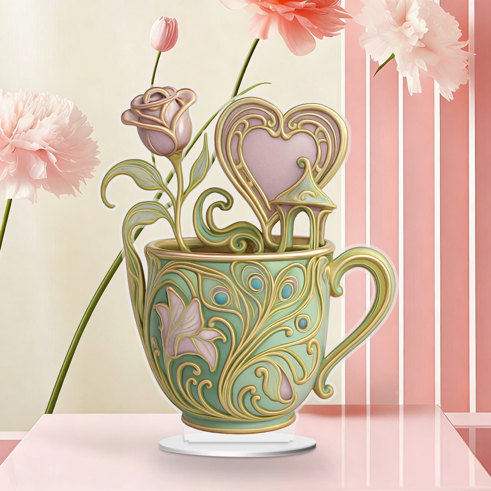 Romantic Teacup Figurine， European Style Dreamy Teacup Ornament ...