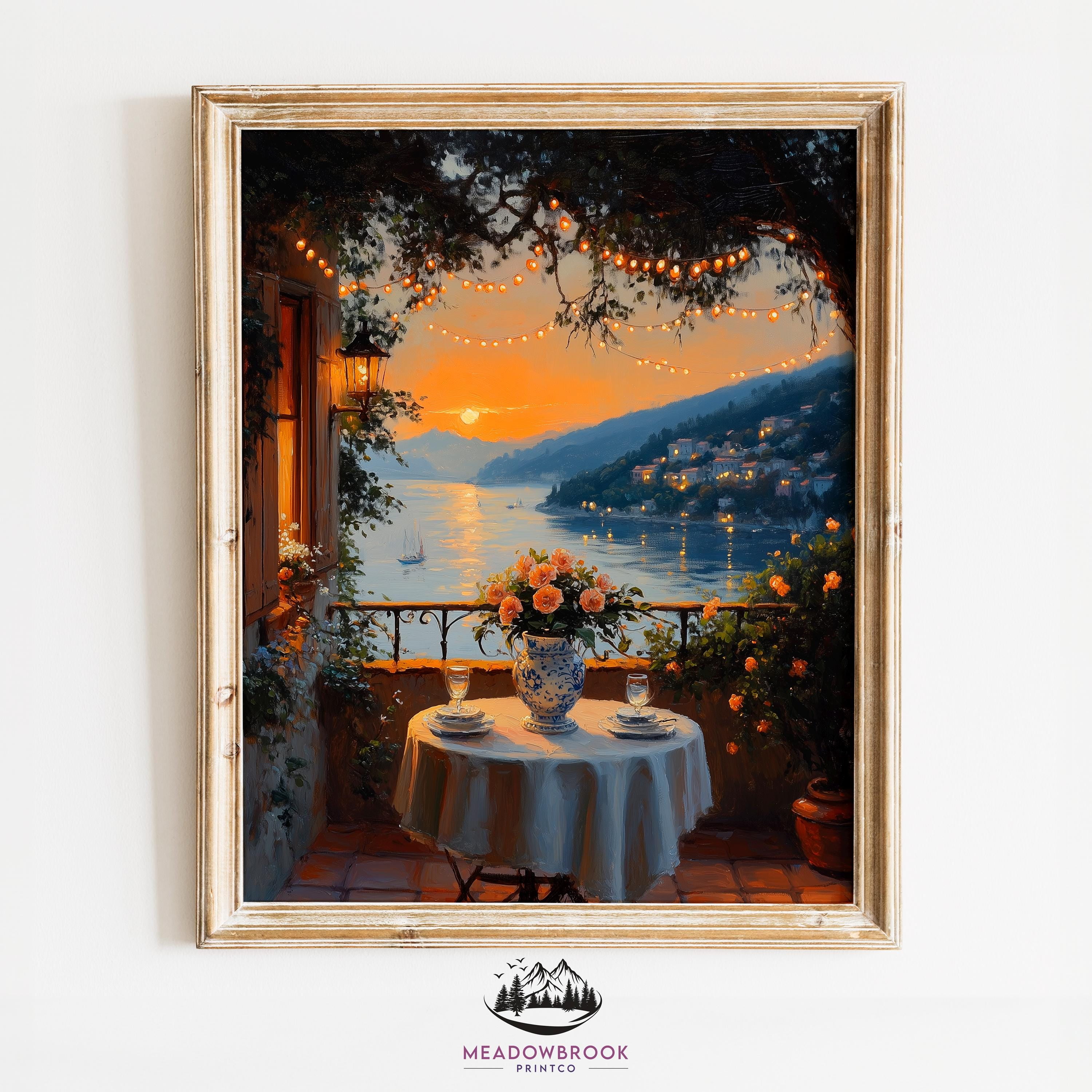 Romantic Terrace At Twilight - Vintage Wall Art, With Table, Courageous ...