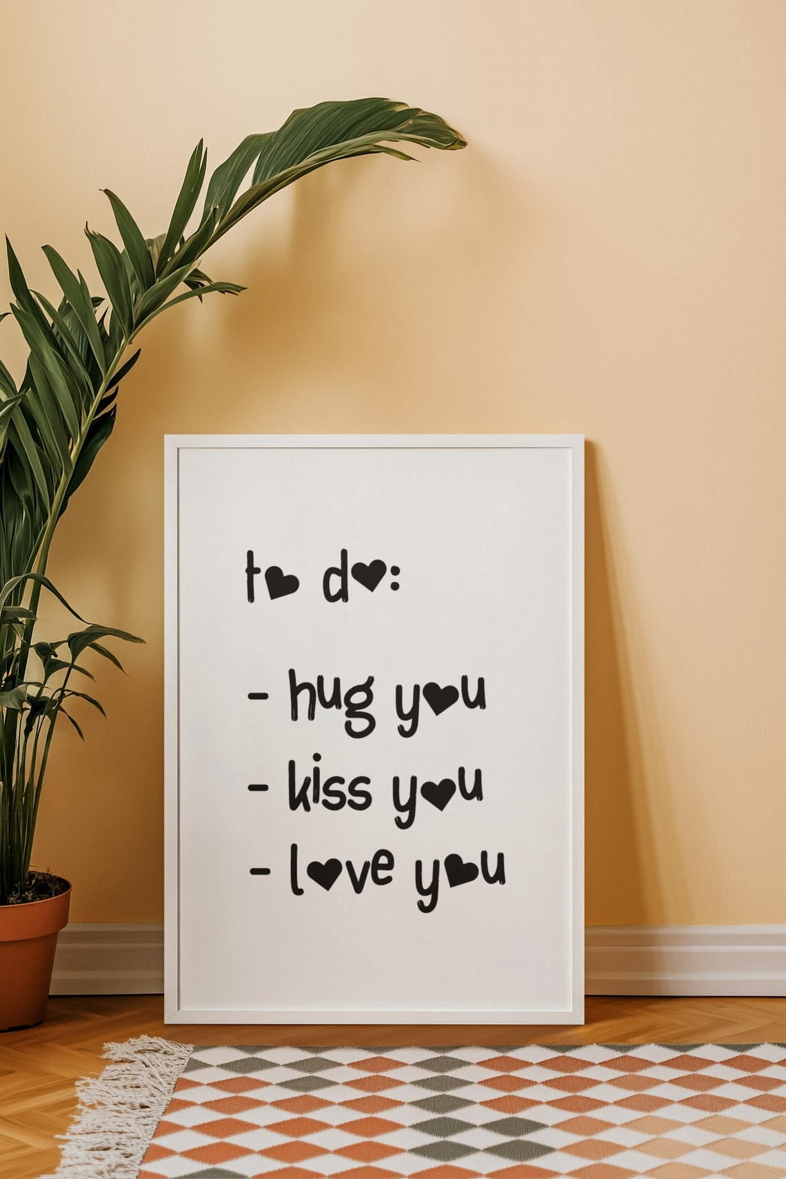 Romantic To Do List Wall Art Hug You Kiss Love Cute Heart Typography ...
