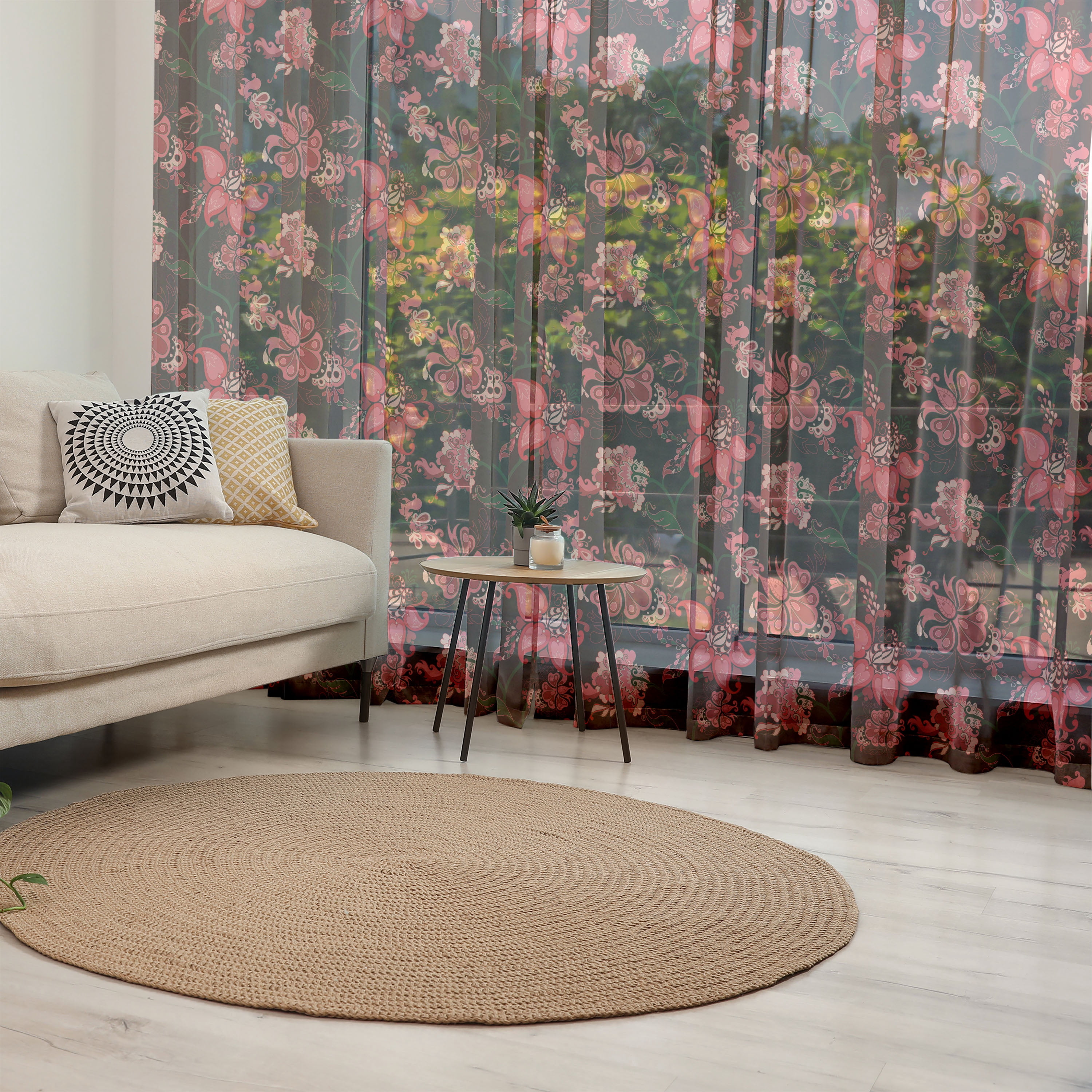 Romantic Tulle Curtains with Rod Pocket, Paisley Nostalgic Oriental ...