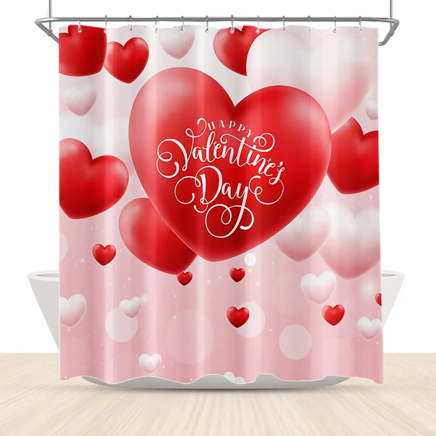 Romantic Valentines Shower Curtain Love Script Red Hearts Spots ...