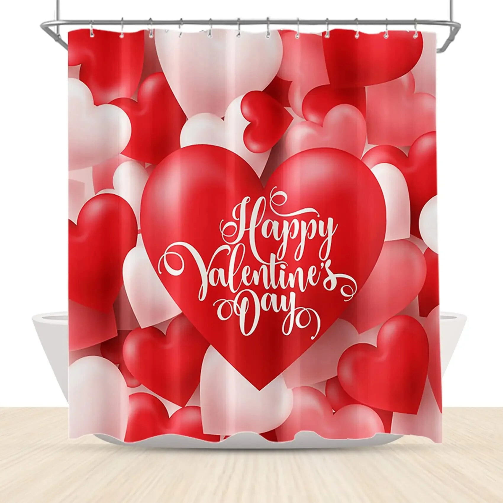 Romantic Valentines Shower Curtain Love Script Red Hearts Spots ...