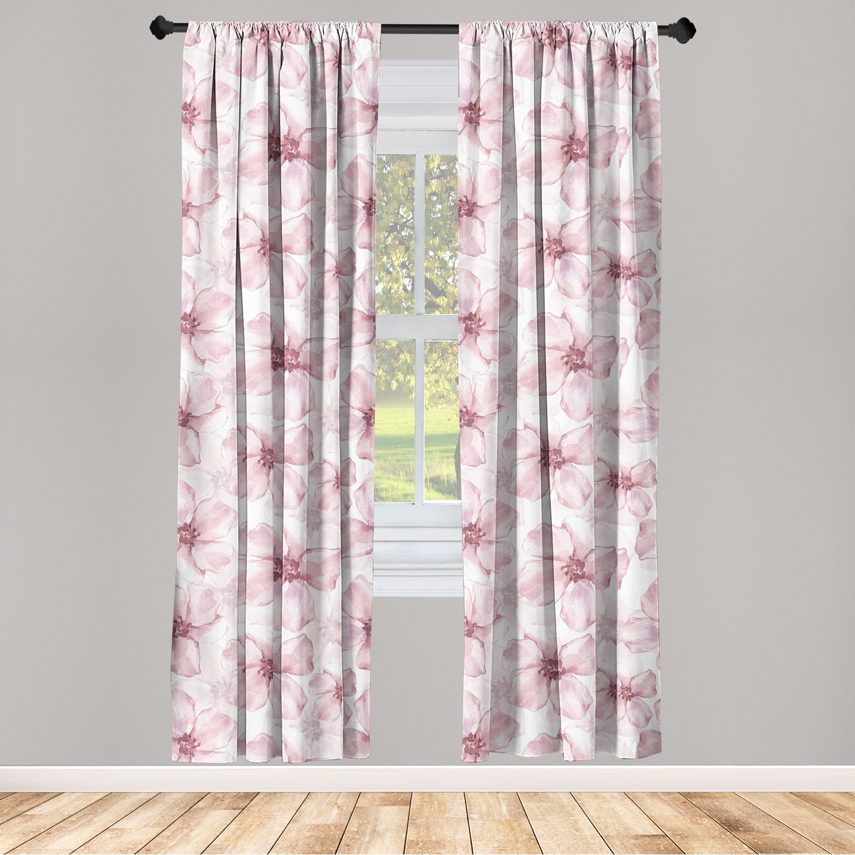 Romantic Vibes Window Curtains, Aquarelle Style Drawn Flowers Vintage ...