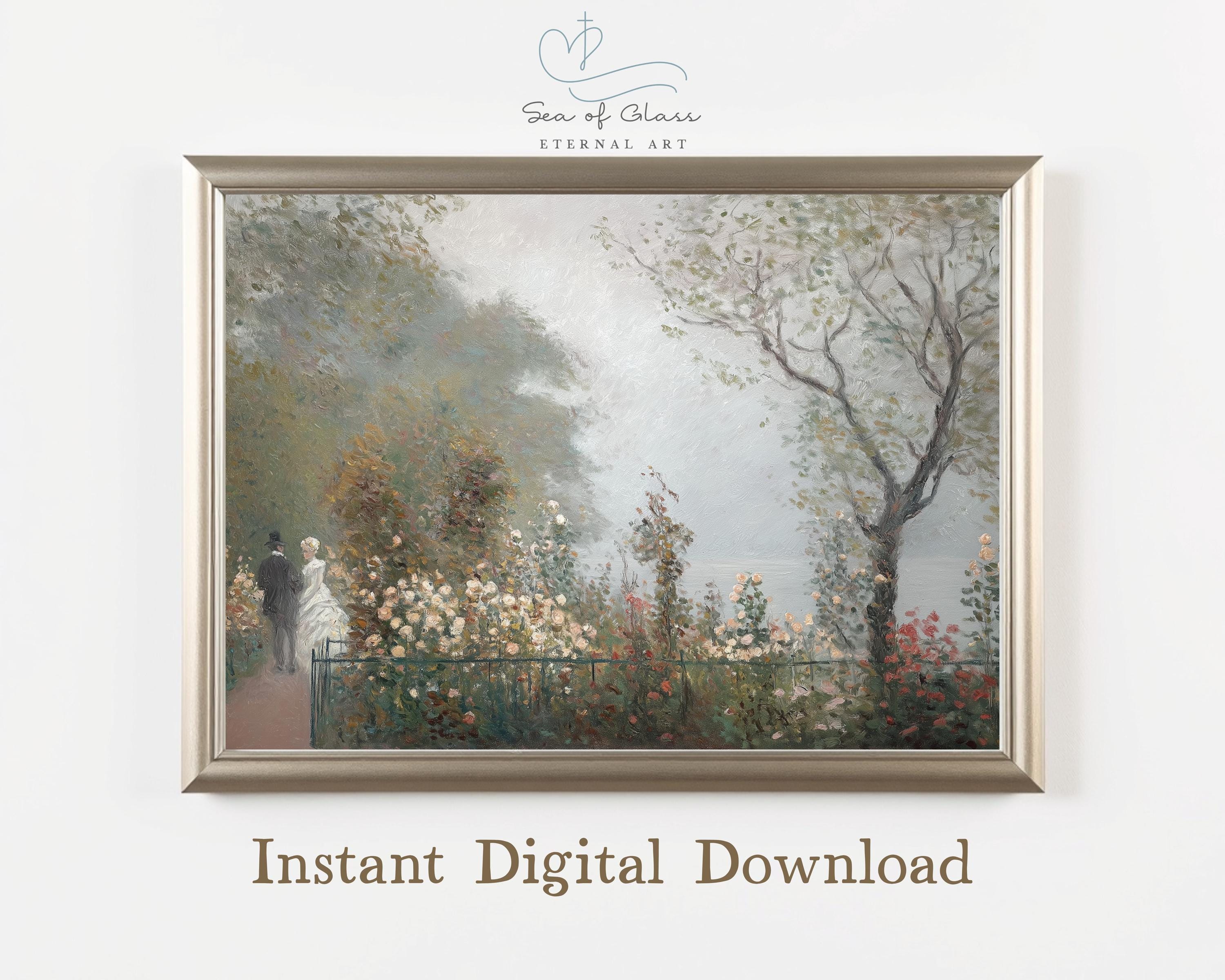 Romantic Victorian Couple Art Poster Rose Garden Impressionist Style ...