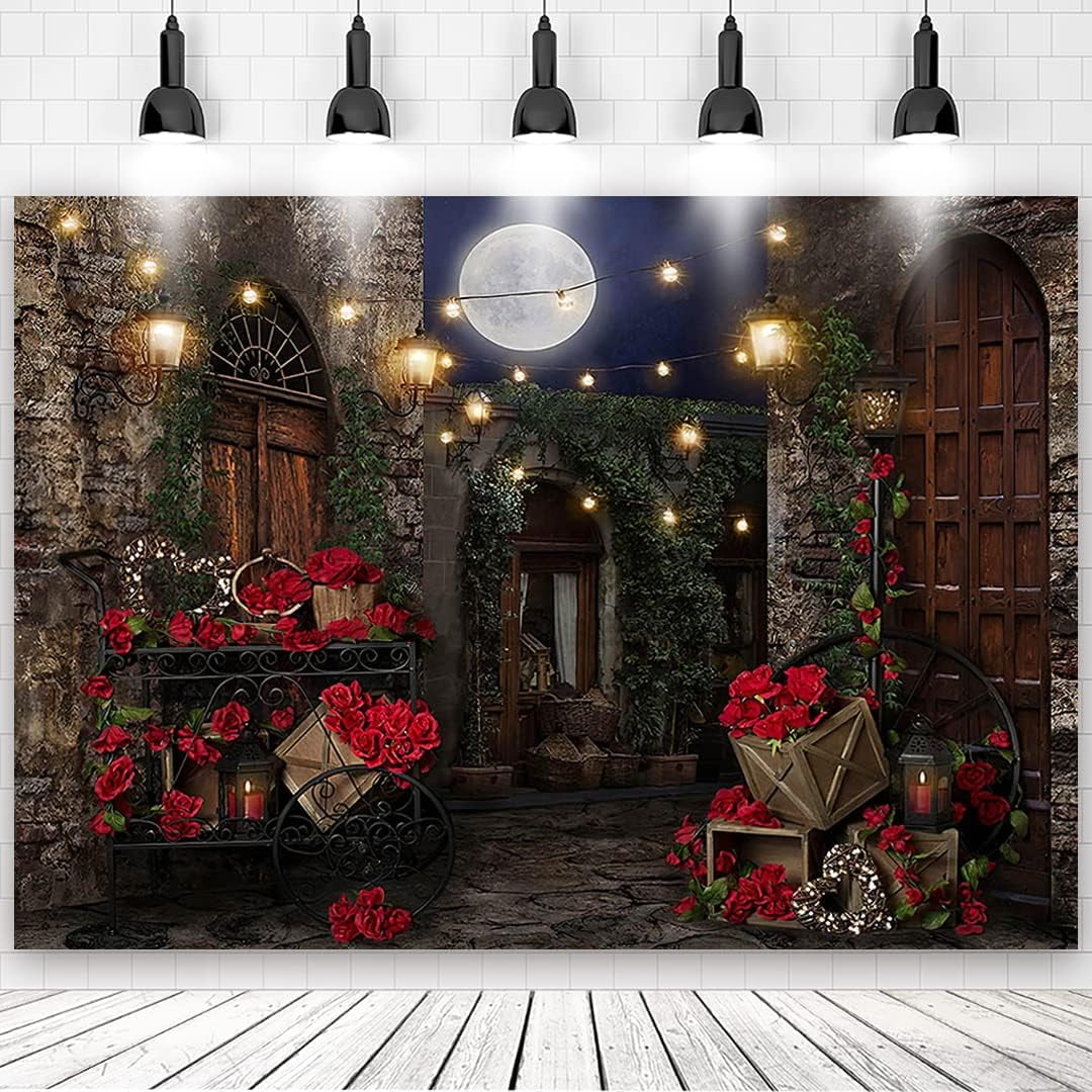 Romantic Vintage Alley Backdrop Town Night Photography Backdrops Red ...