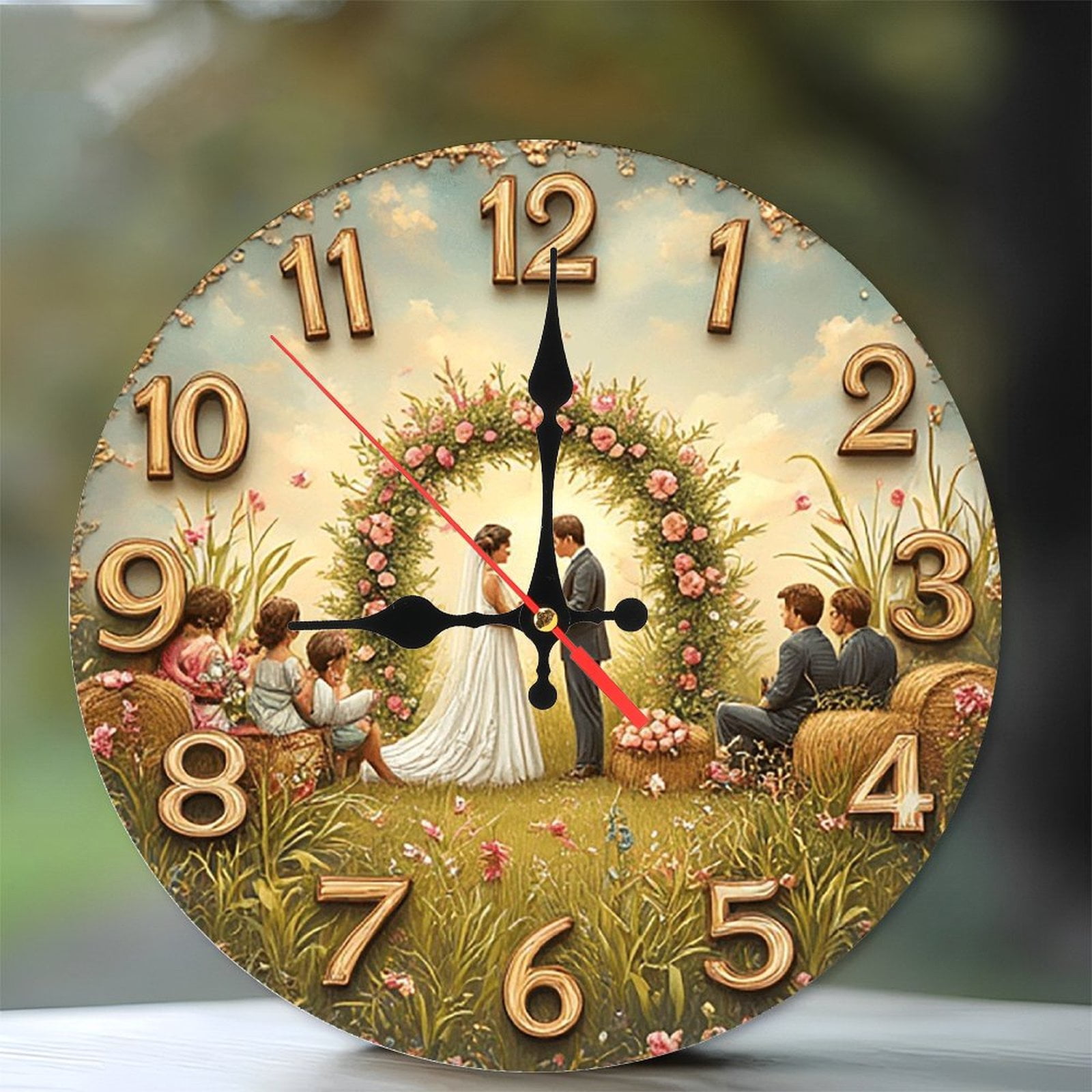 Romantic Wedding Couple Wall Clock Farmhouse Decor 10-Inch Silent ...