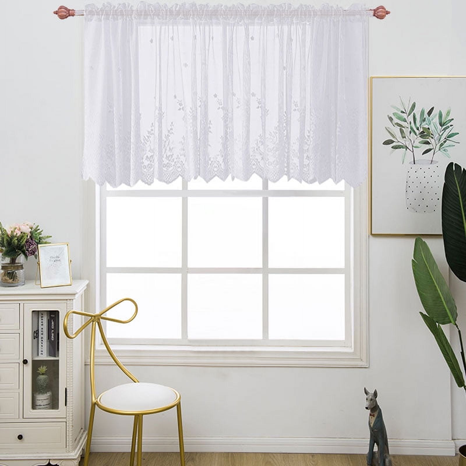 Howarmer White Embroidered Lace Curtain, Rod Pocket Top, Semi-Sheer, 54 ...