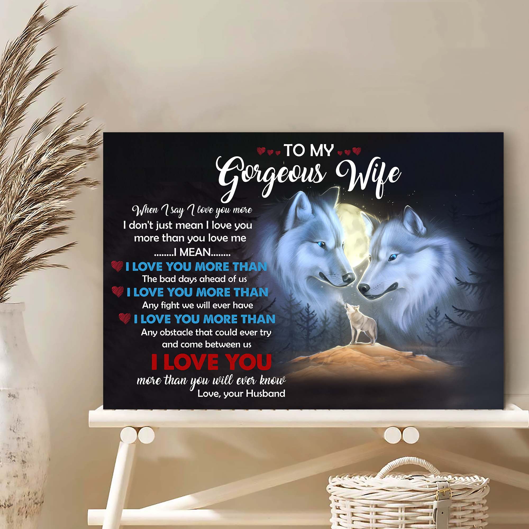 Romantic Wife Canvas Wall Art – “To My Gorgeous Wife” Wolf Couple ...