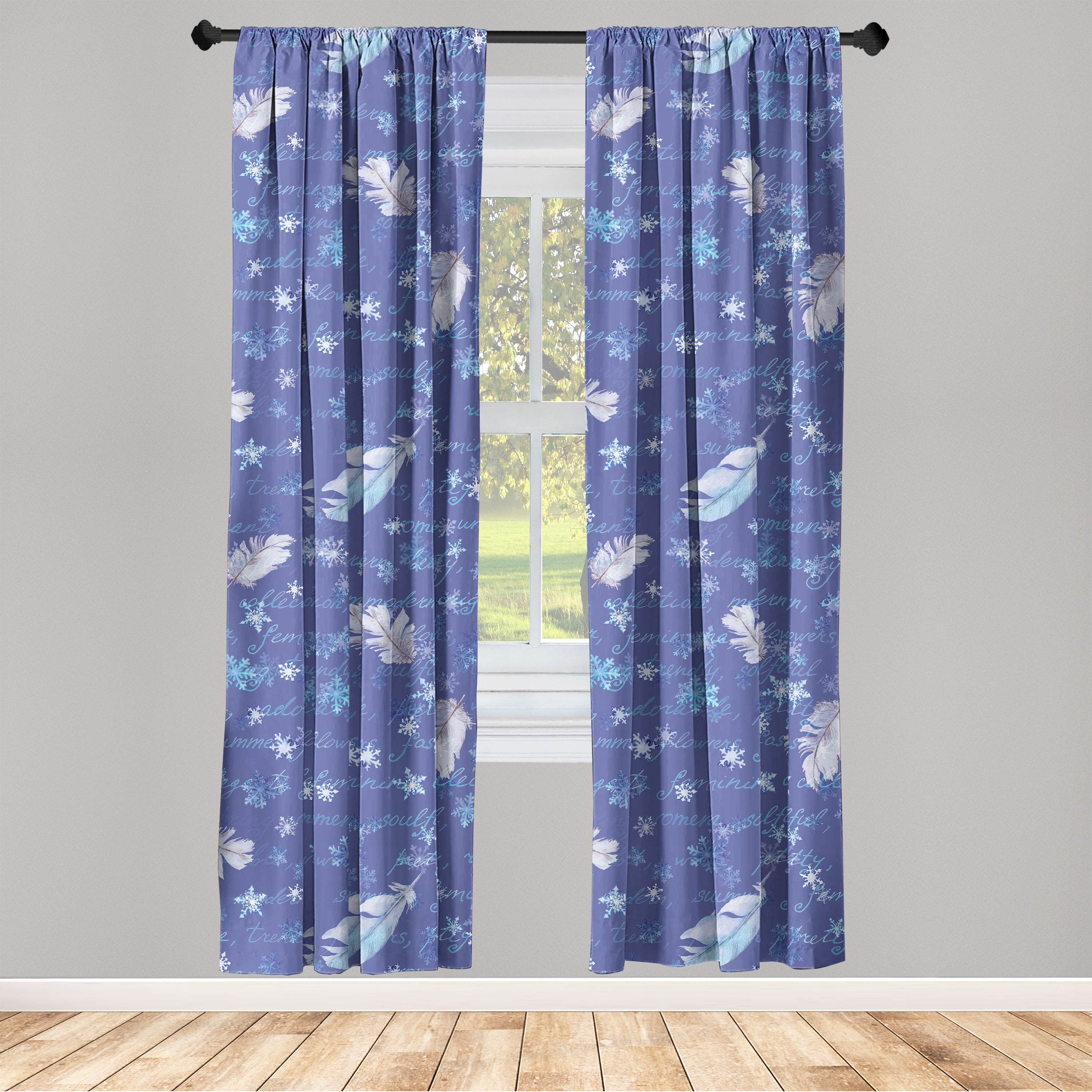 Romantic Window Curtains, Feather Pattern on Cursive Writing Vintage ...