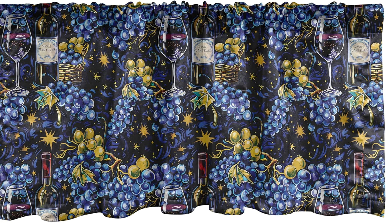 Romantic Window Valance, Drawing of Leafy Grapes with Wine Glass and ...