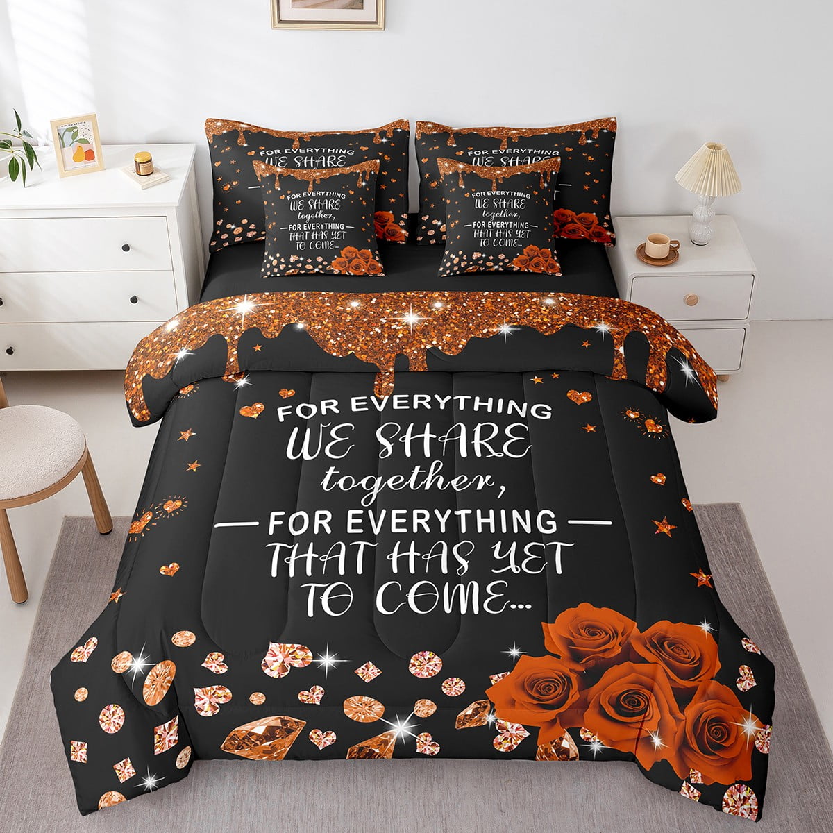 Romantic Words Twin Bed In A Bag 7 Piece Valentine'S Day Diamond Rose ...