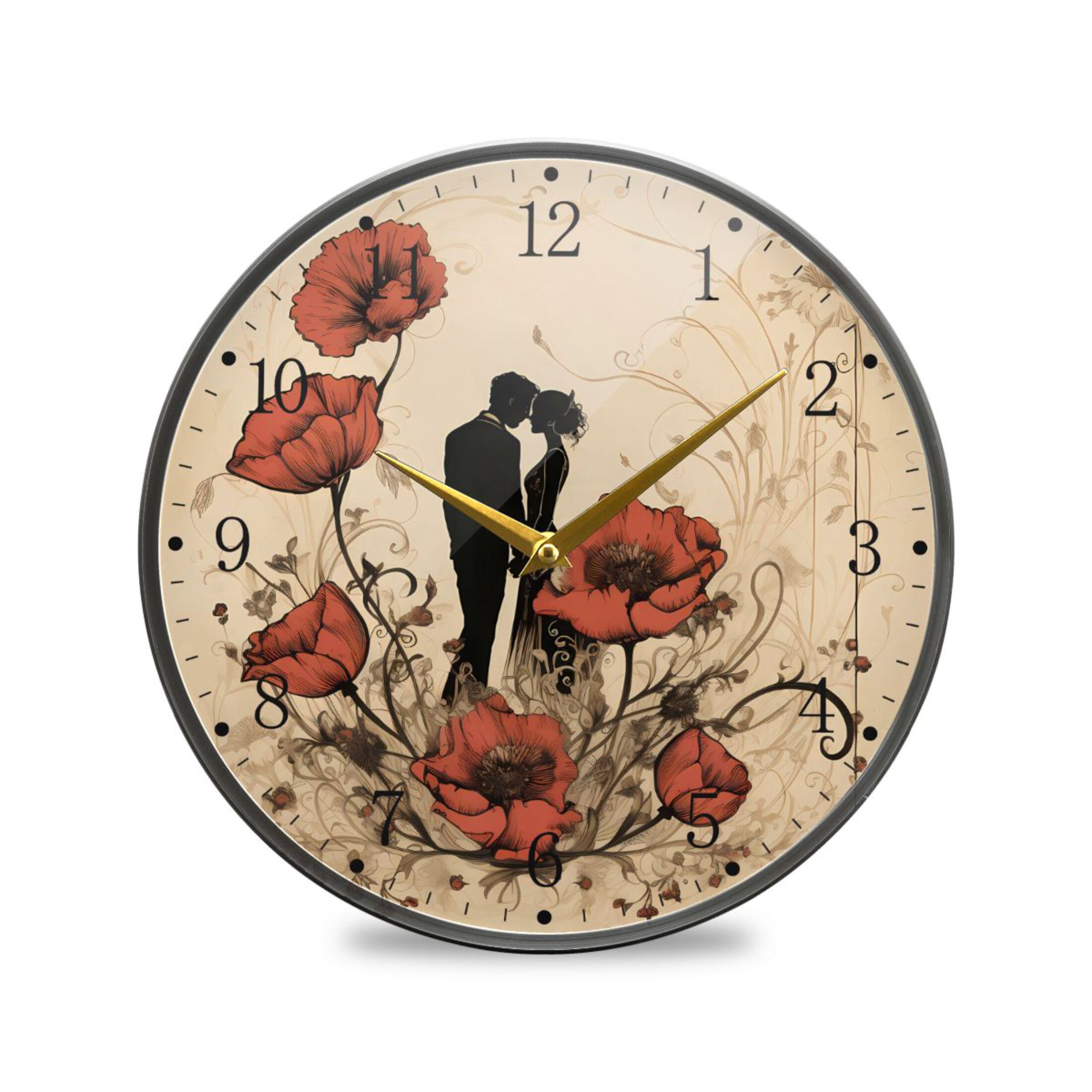 Romantic and Flowers Acrylic Wall Clocks Quiet Round Clock Battery ...