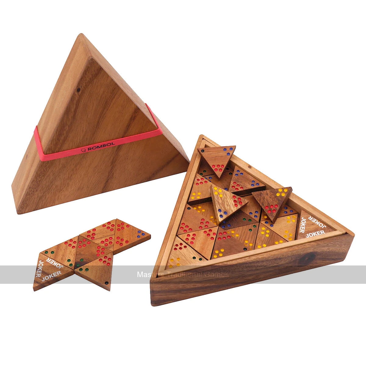 Rombol Tridomino in Triangular Wooden Box with colored Dots and 2 ...