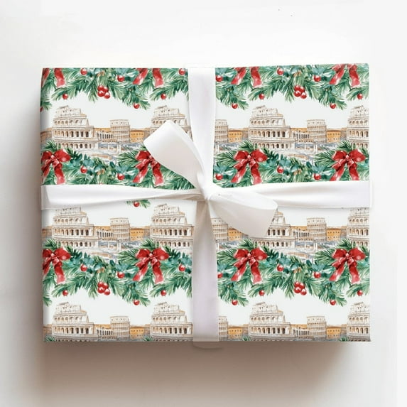 Rome Colosseum Christmas Garland and Red Bows Italian Holiday Wrapping ...