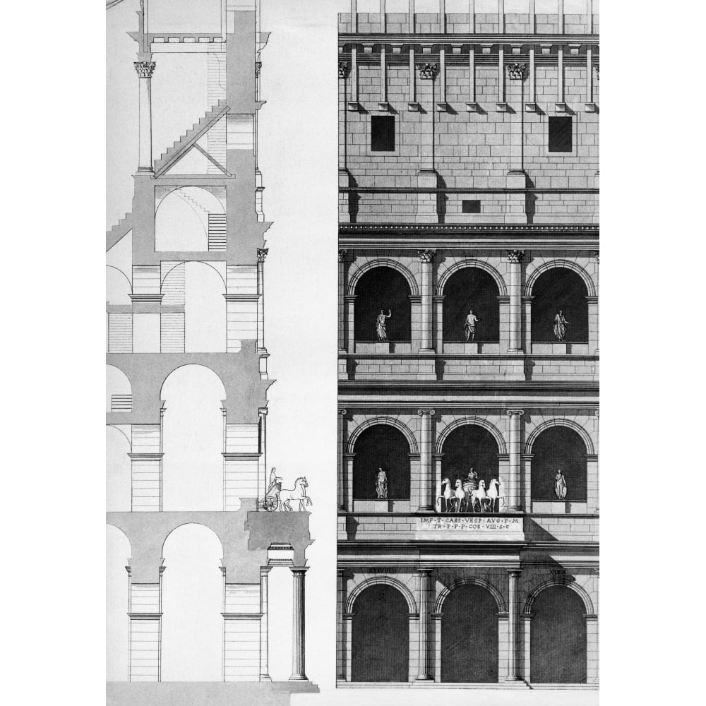 Rome Colosseum. Ncross-Section And Elevation Drawings Of A ...