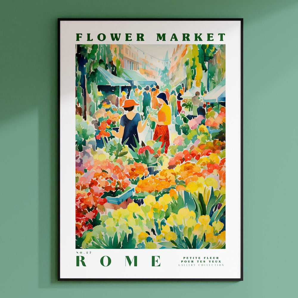 Rome Flower Market Poster, Italy Travel Art, Botanical Wall Art, Flower ...