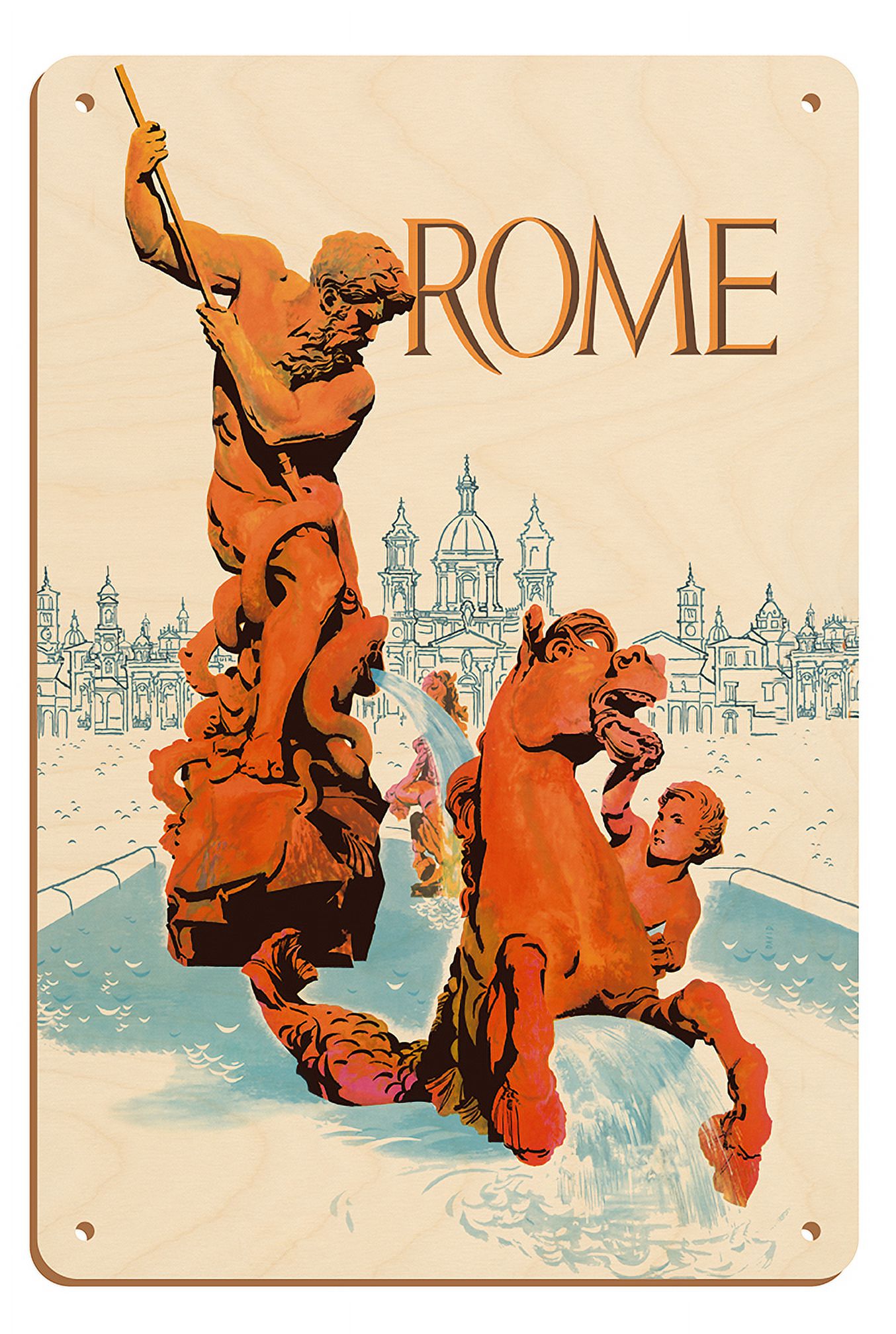 Rome Italy - Fountain of Neptune - Vintage Travel Poster by David Klein ...