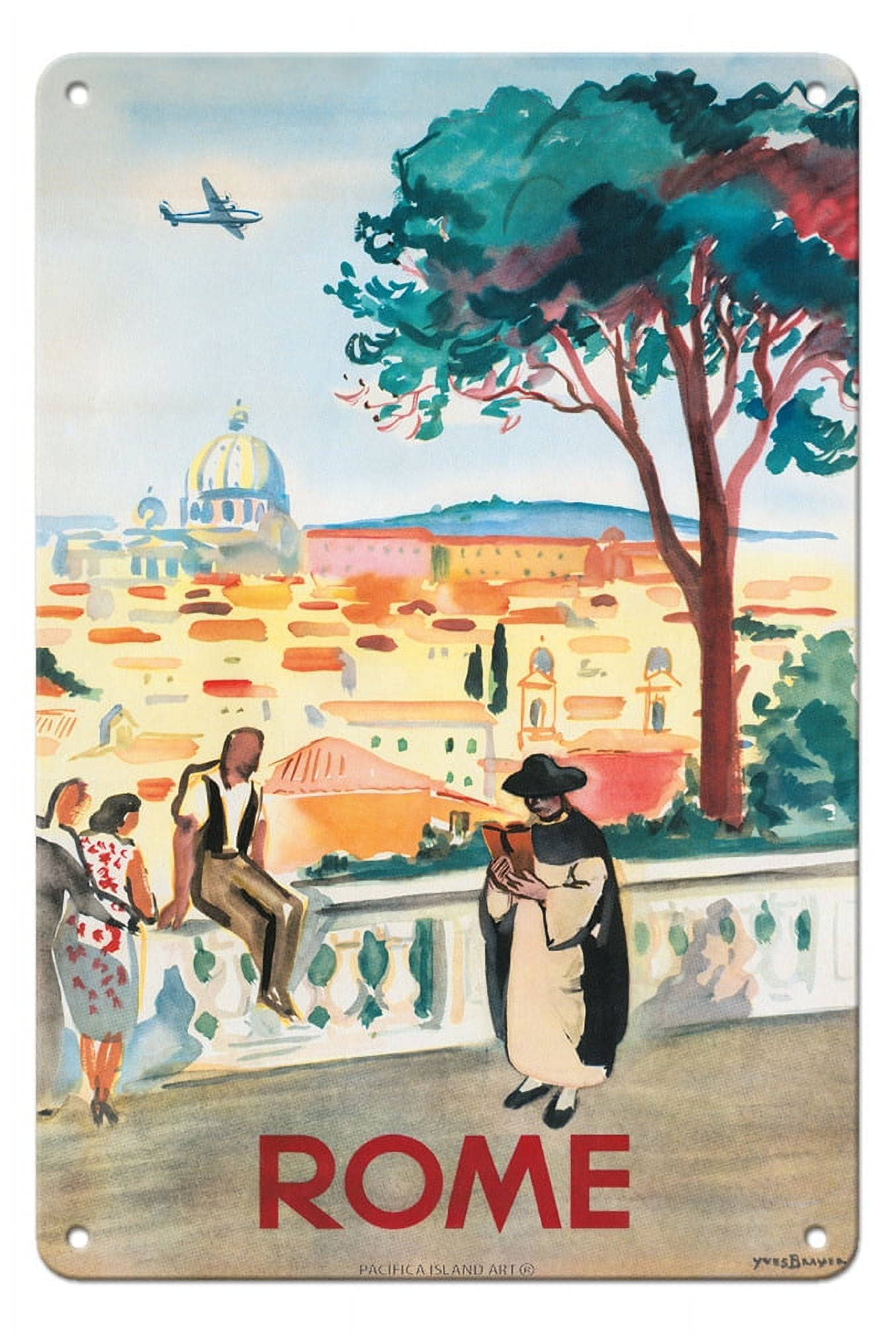 Rome Italy - St. Peters Basilica - Vintage Airline Travel Poster by Yves Brayer c.1949 - 8 x 12 ...
