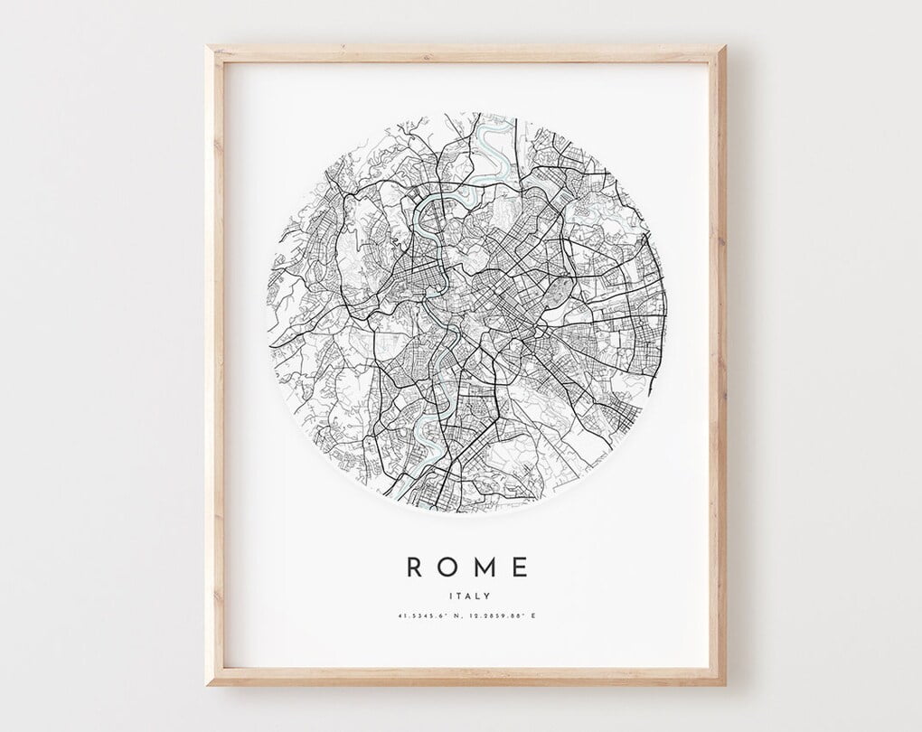 Rome Map Print, Rome Map Poster City Wall Art, Rome Road Map, Rome Print Street Map Decor ...
