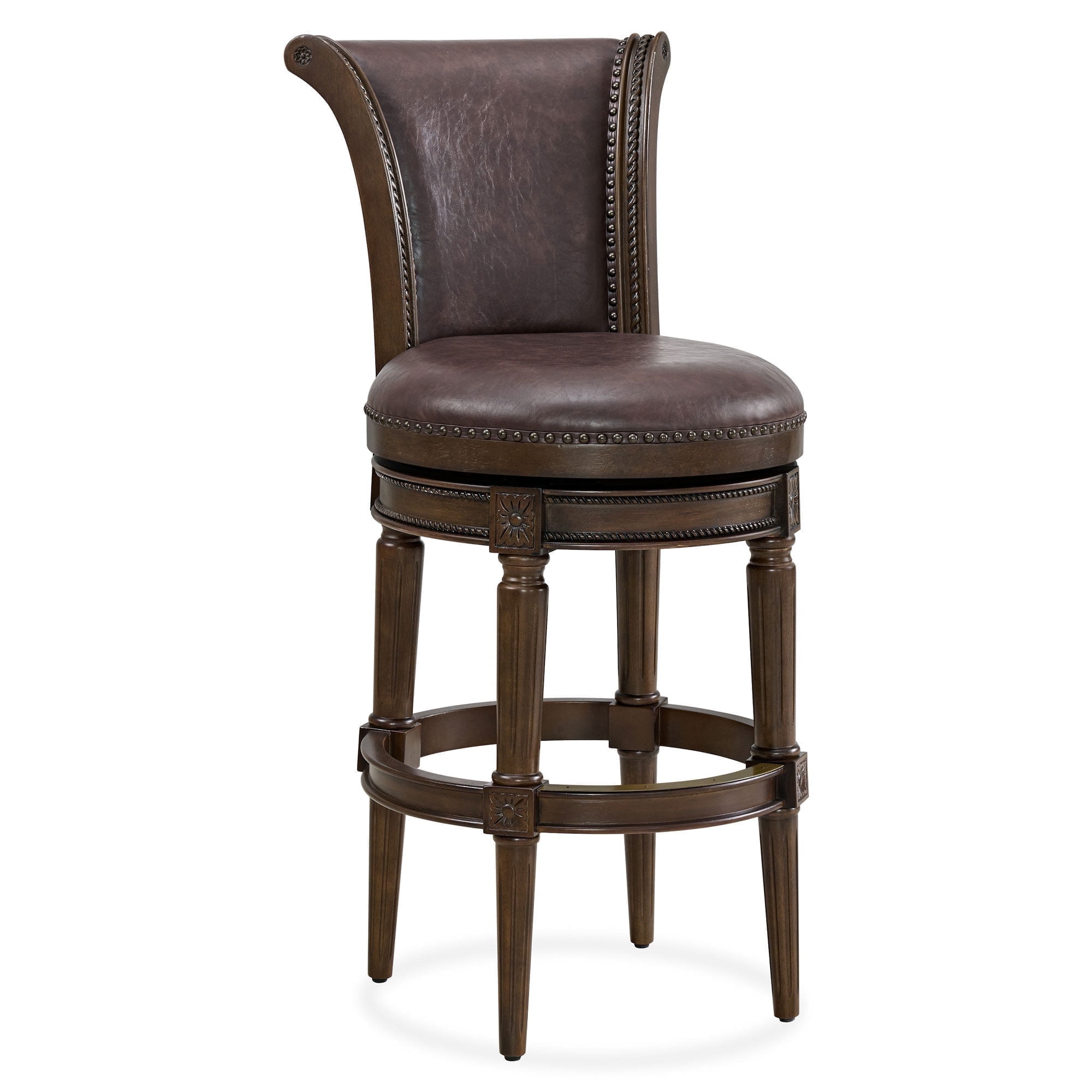 ROME + OAK Runyan 31" Swivel Bar Stool in Dark Walnut Finish w/Vintage ...