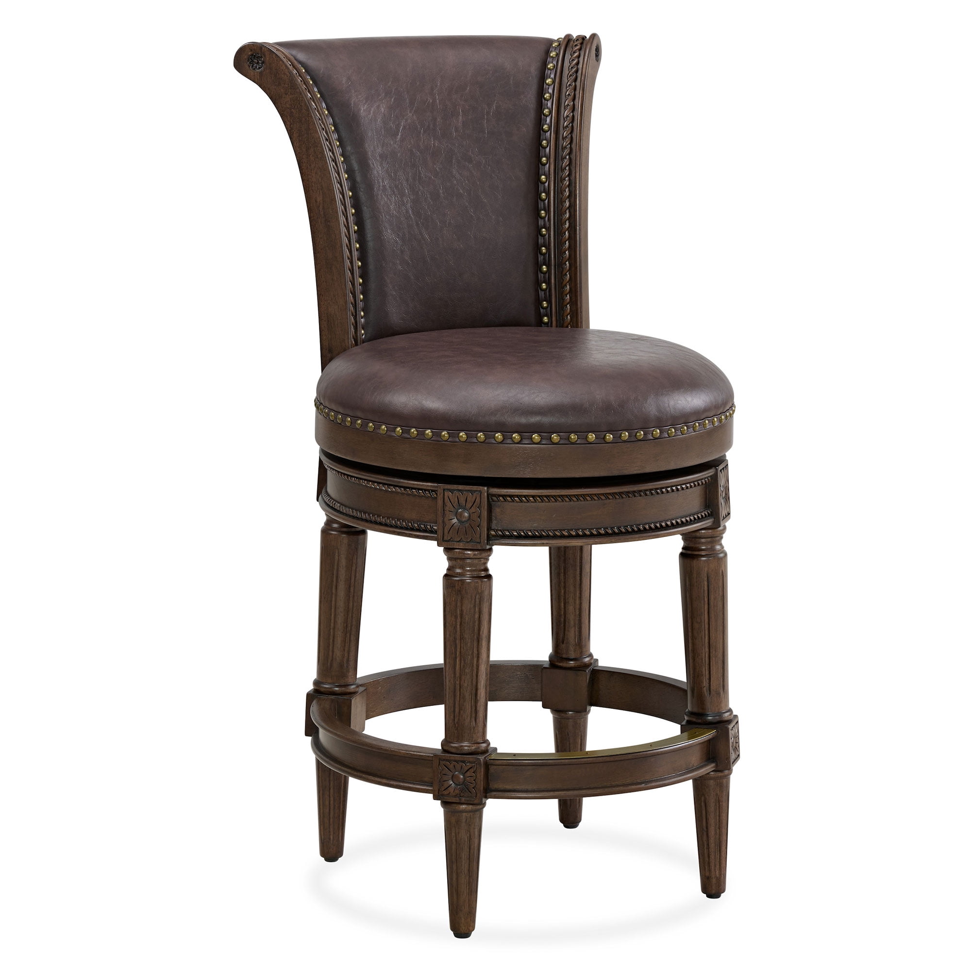 ROME + OAK Runyan 26" Swivel Counter Stool in Dark Walnut w/Vintage ...