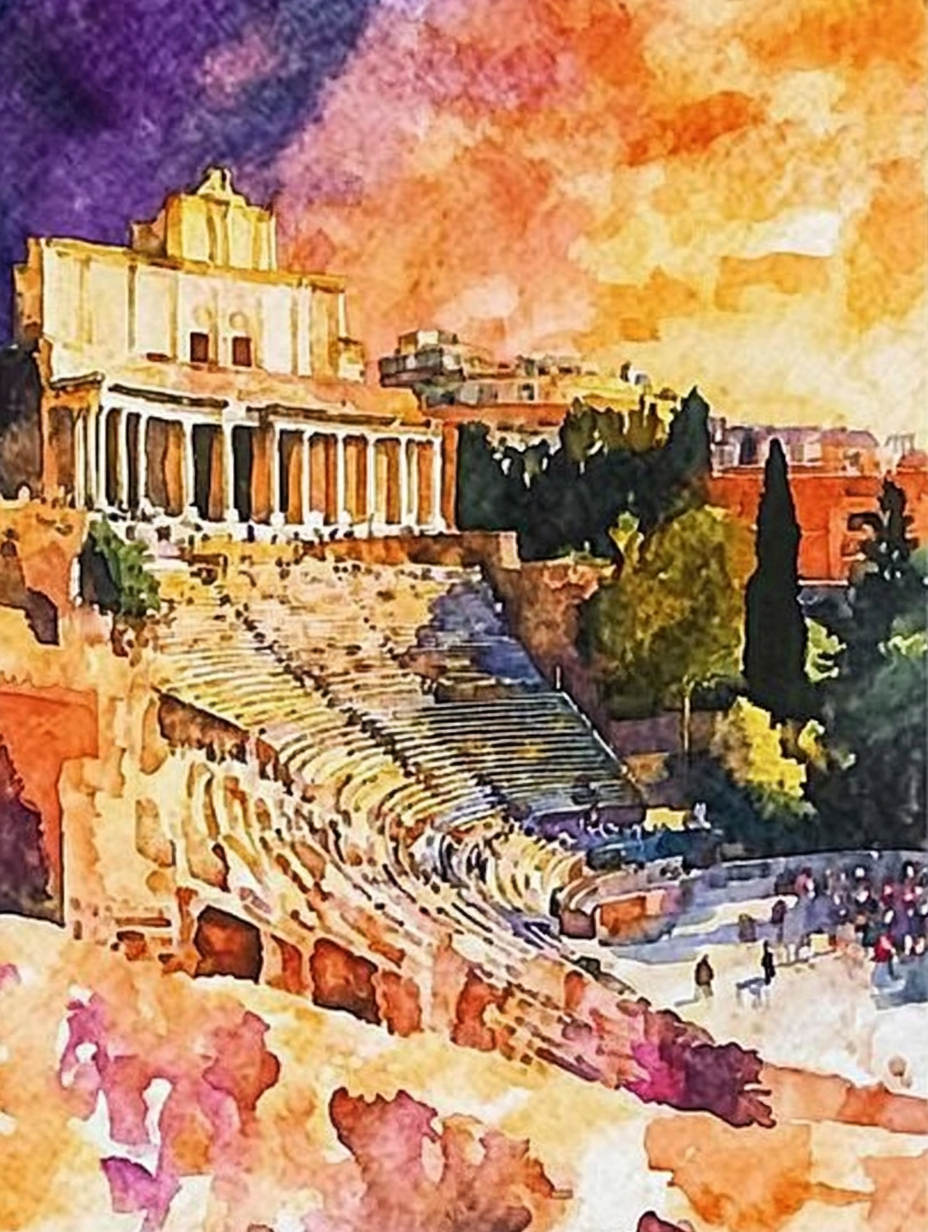 Rome Sunset Amphitheater Watercolor Painting/Canvas Print， Suitable for ...