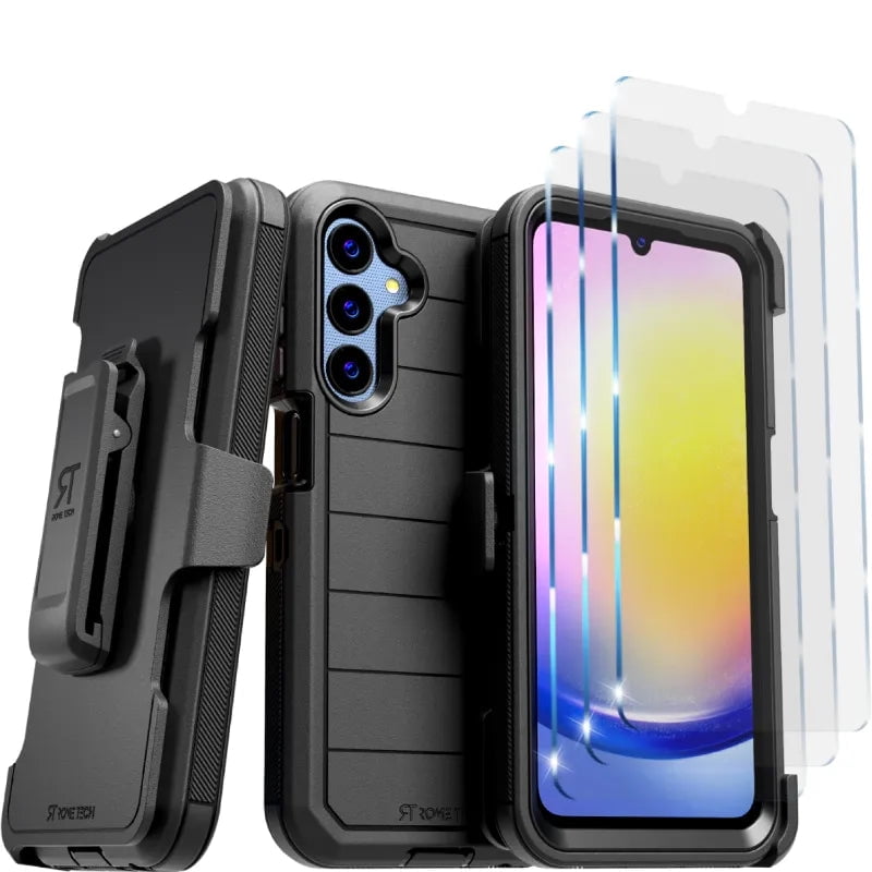 Rome Tech Samsung Galaxy A25 5G Case with Holster - Black + 3-Pack ...