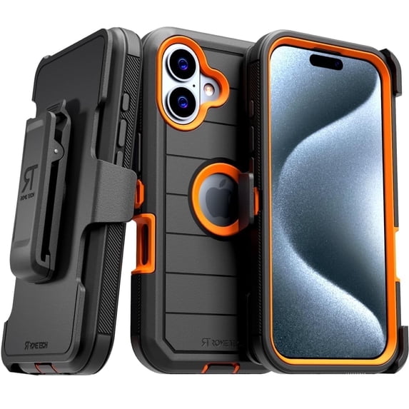 Rome Tech iPhone 16 Plus Case, Shockproof Kickstand Belt Clip, Black ...