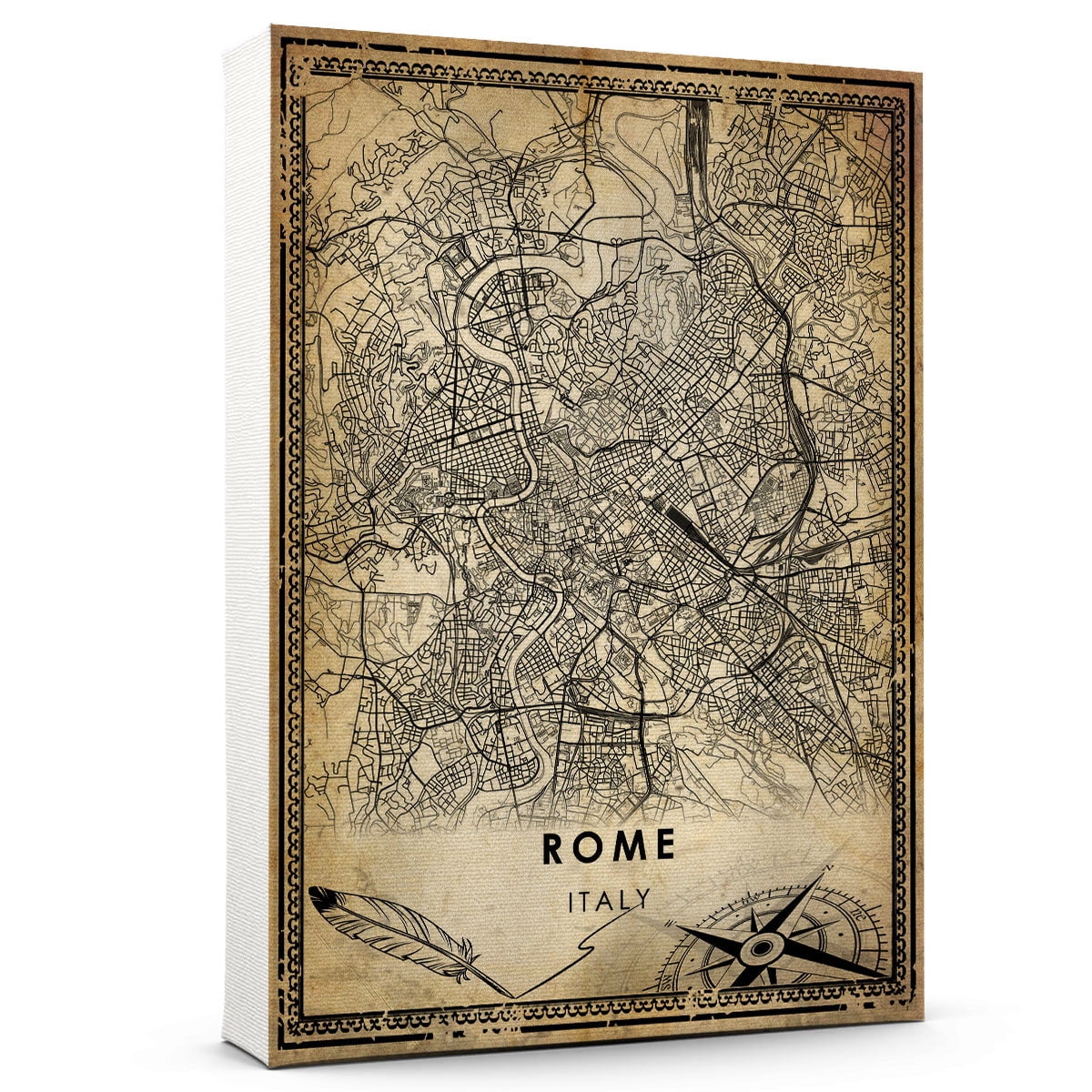 Rome Vintage Map Prints Canvas, Italy Map Art Canvas, Canvas, Rome Map ...