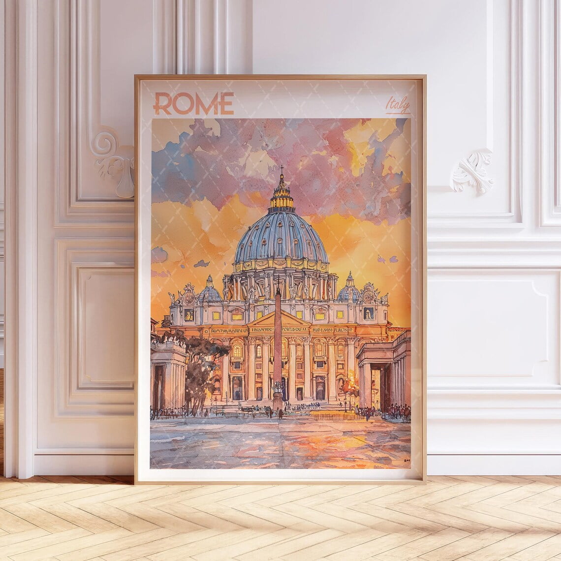 Rome Watercolor Poster - Saint Peter'S Basilica Wall Art - Italy Travel ...