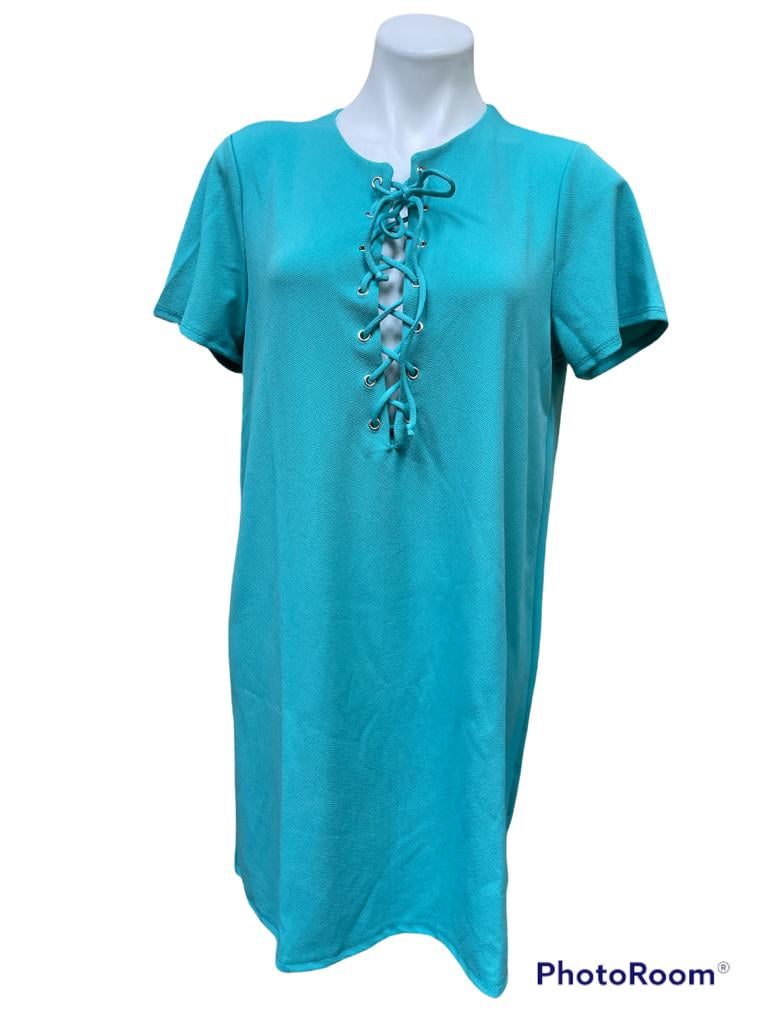 Romeo & Juliet MINT Women's Mesh Lattice Lace-Up Neck T-Shirt Dress L ...