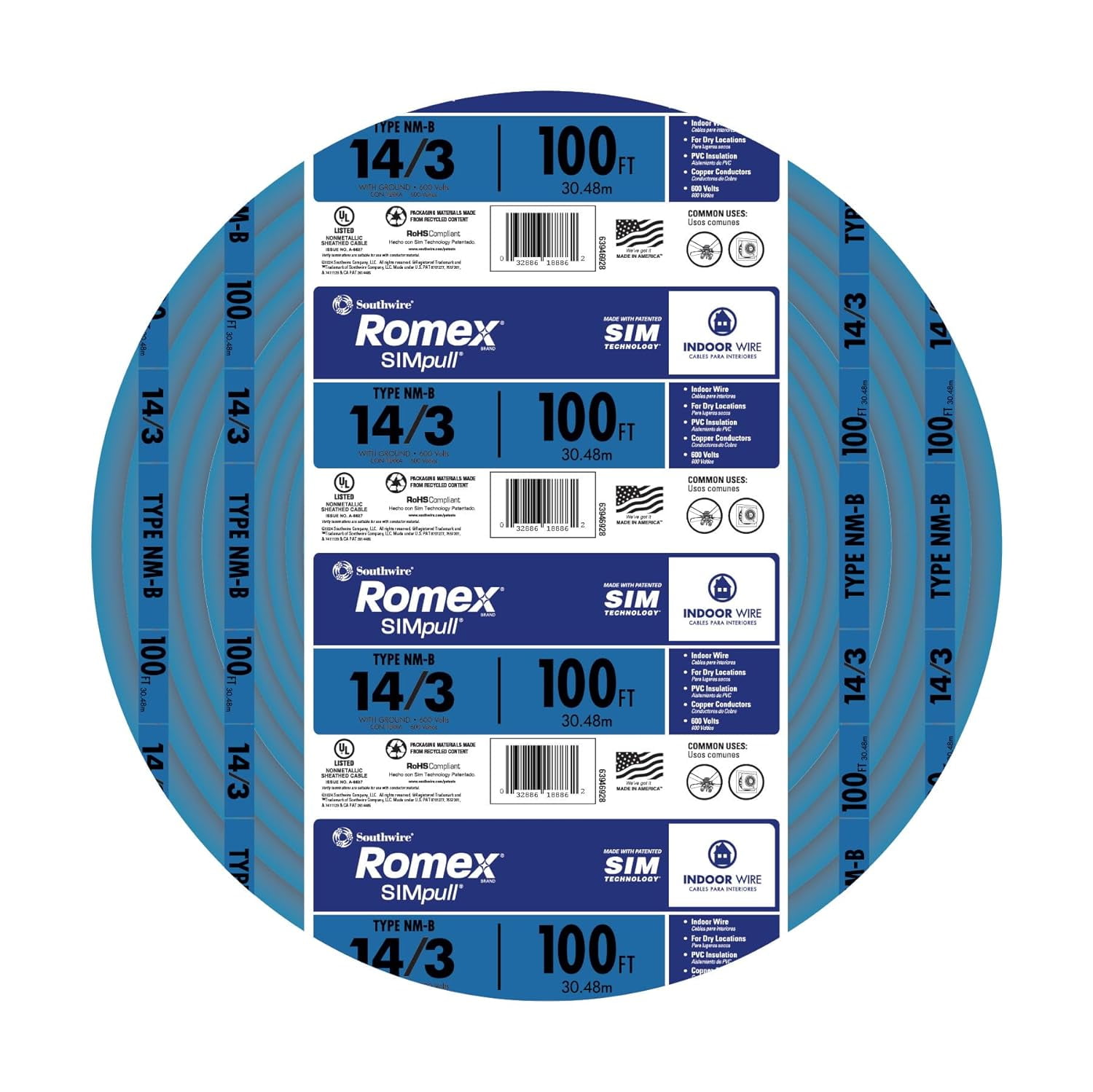 Romex 100 Ft. 14/3 Solid Blue NMW/G Electrical Wire 63946928 - Walmart.com