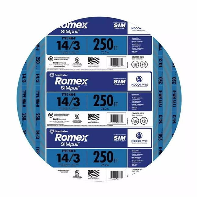 Romex 250 Ft. 14-3 Solid White NMW/G Electrical Wire - Walmart.com
