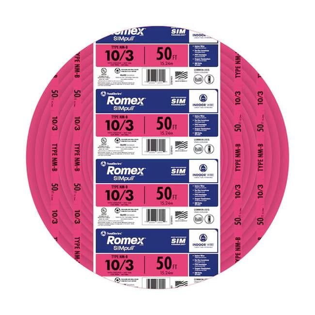 Romex 50 Ft. 10/3 Solid Pink NMW/G Electrical Wire 63948522 - Walmart.com