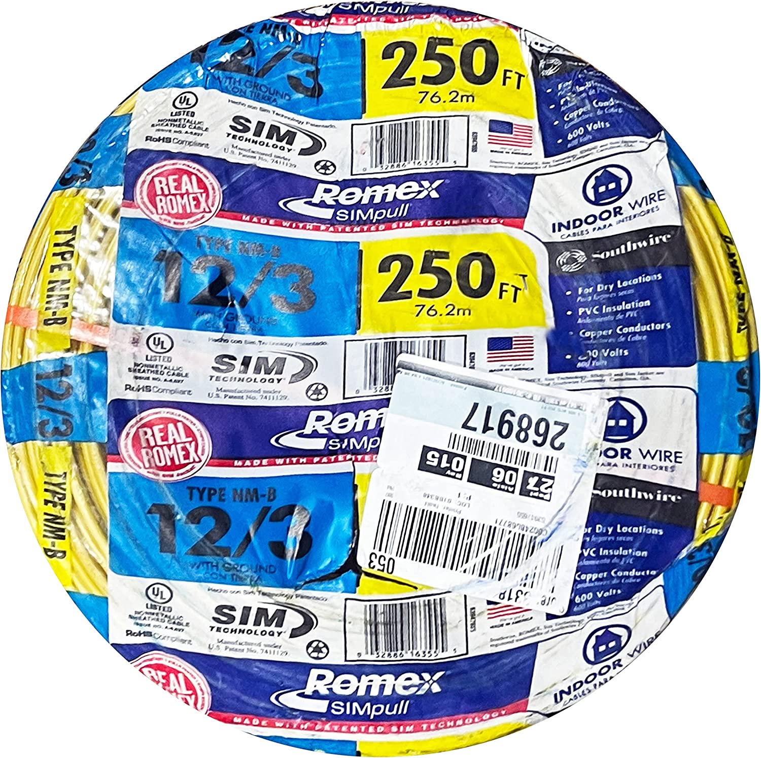 Romex SIMpull 63947655 250ft. NM-B Non-Metallic Sheathed Cable with ...